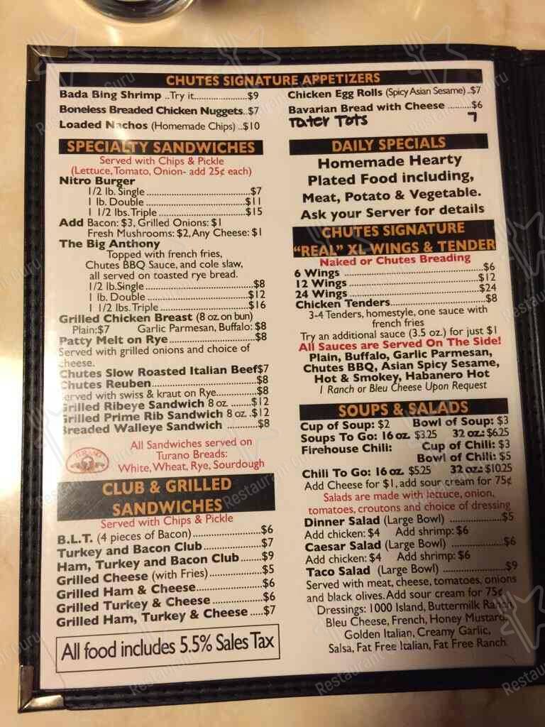 Menu at Chutes & Ladders pub & bar, Kenosha