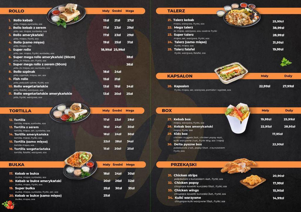 Menu at Delta kebab, Cieplewo