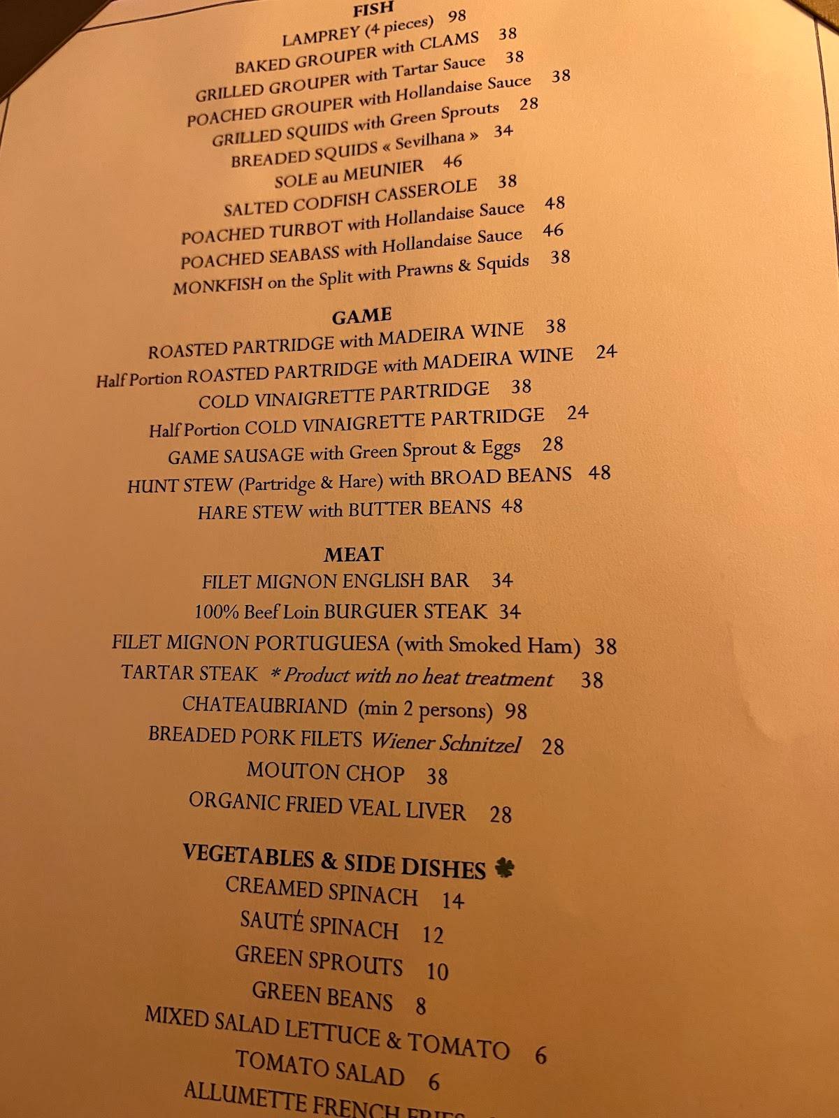 Menu at Cimas restaurant, Estoril, Av. Marginal