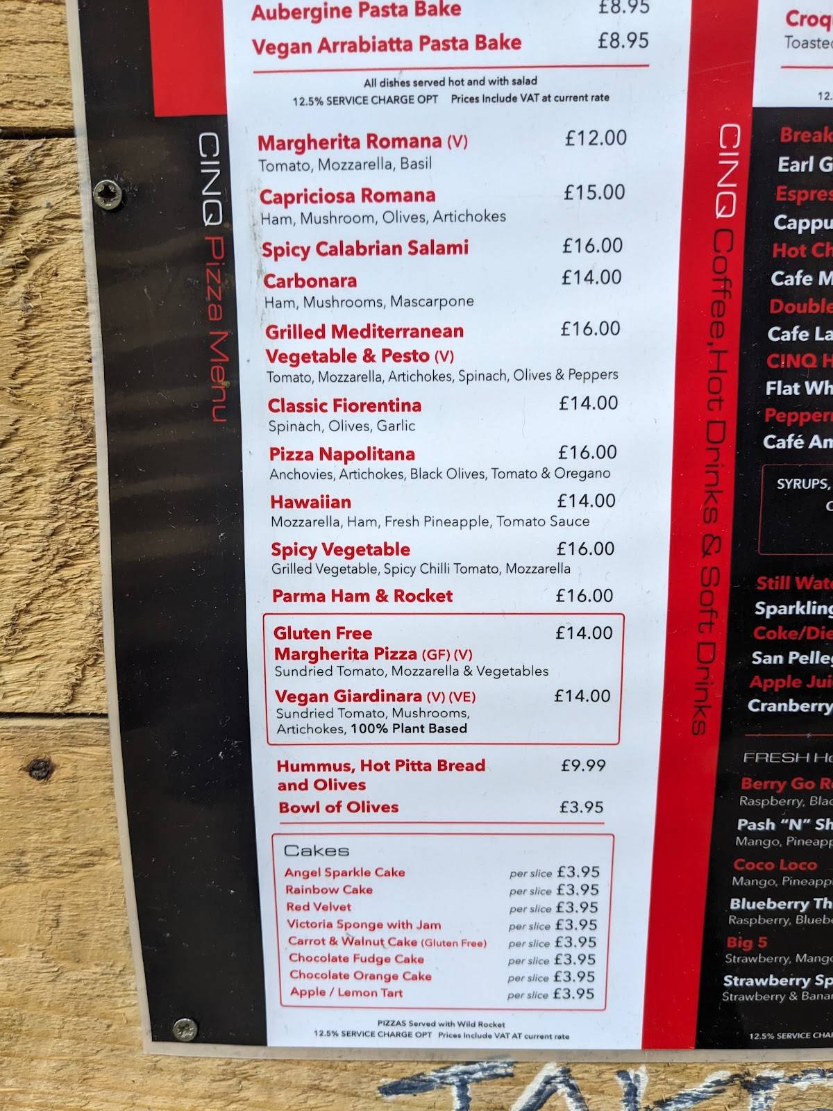 Menu at Cinq Restaurants, London, 16-17 Hay's Ln