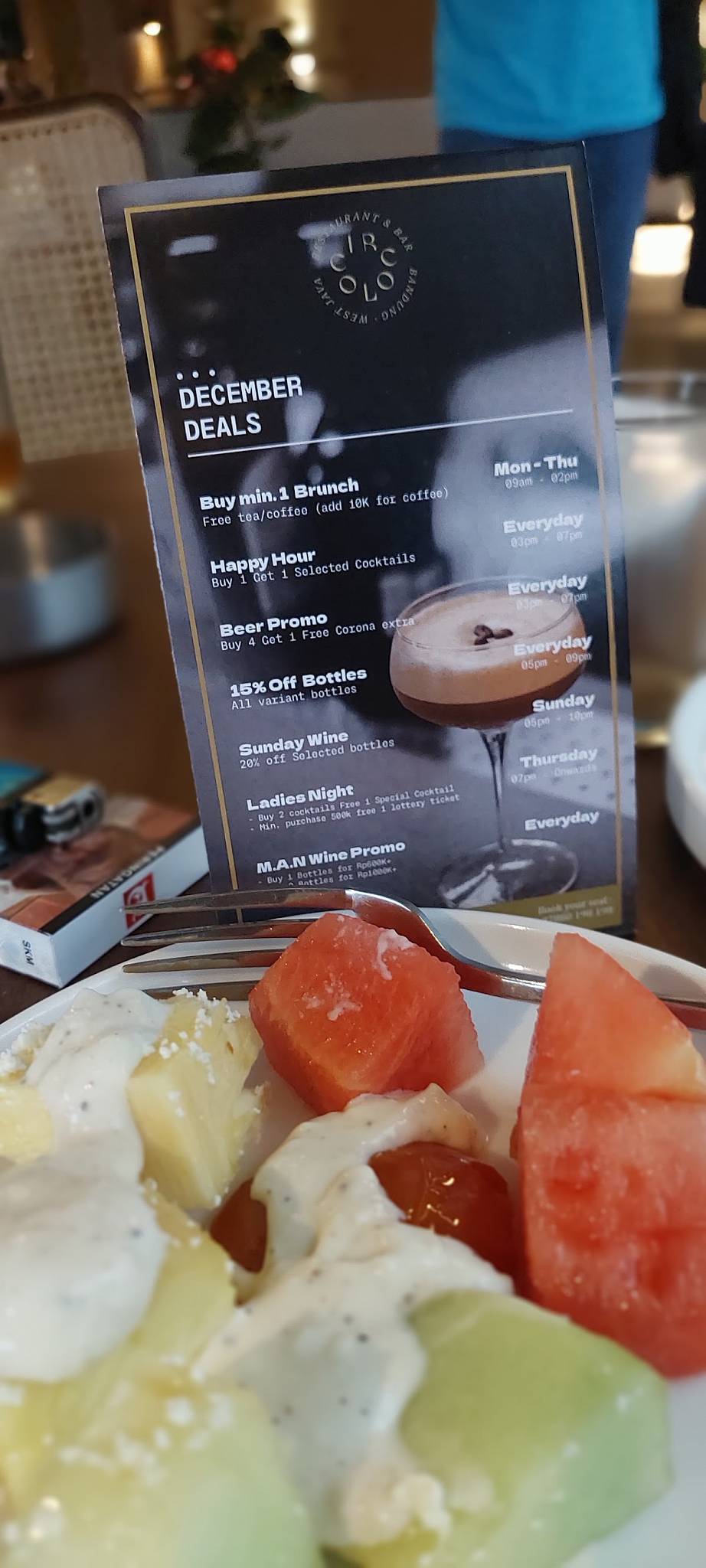 Menu at Circolo Restaurant & Bar, Bandung