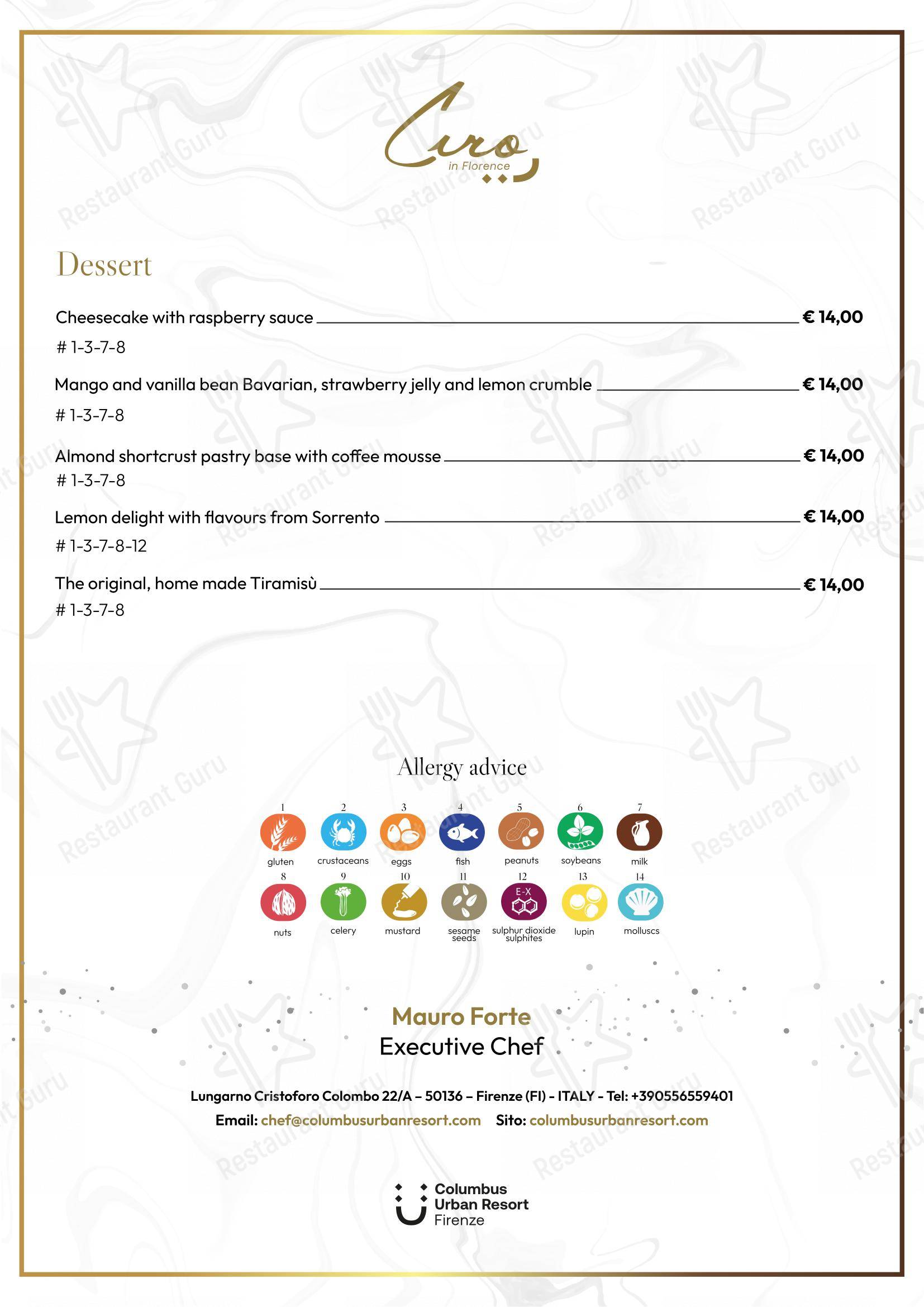 Speisekarte von Ciro in Florence restaurant, Florenz