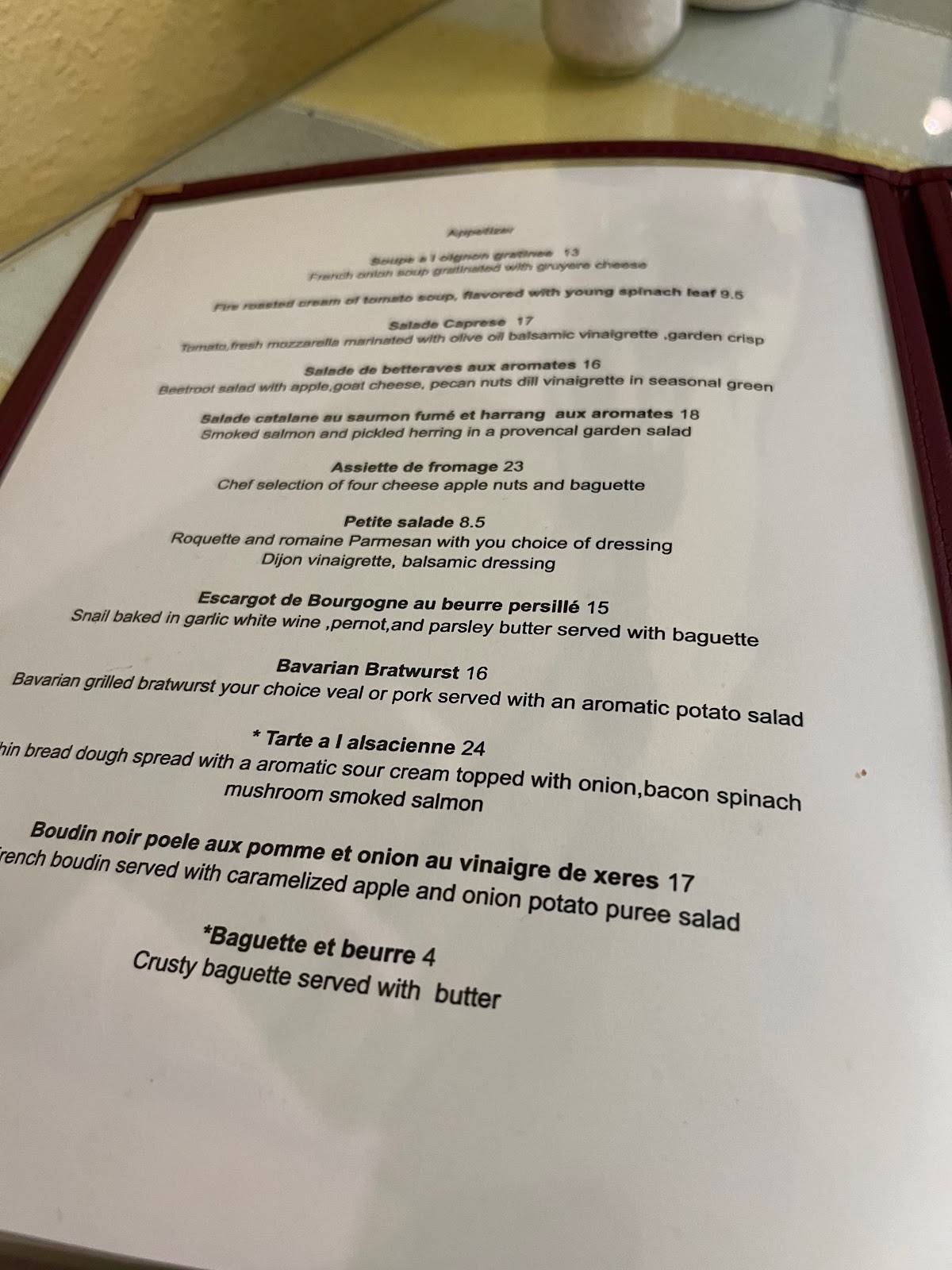 Menu at Citron European Bistro restaurant, Tacoma