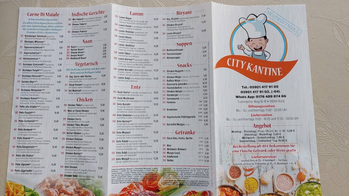 Speisekarte von City Kantine restaurant, Burg (bei Magdeburg)