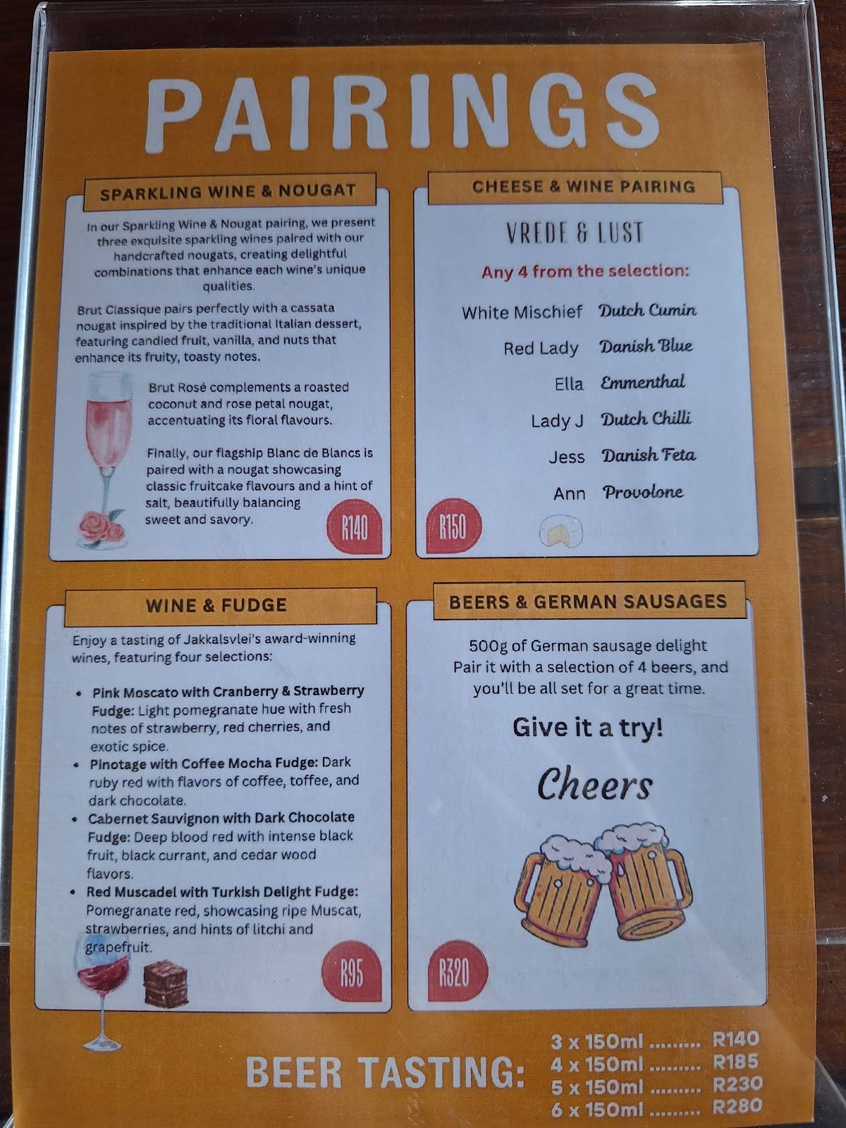 Menu at Clarens Kooperasie restaurant, Clarens