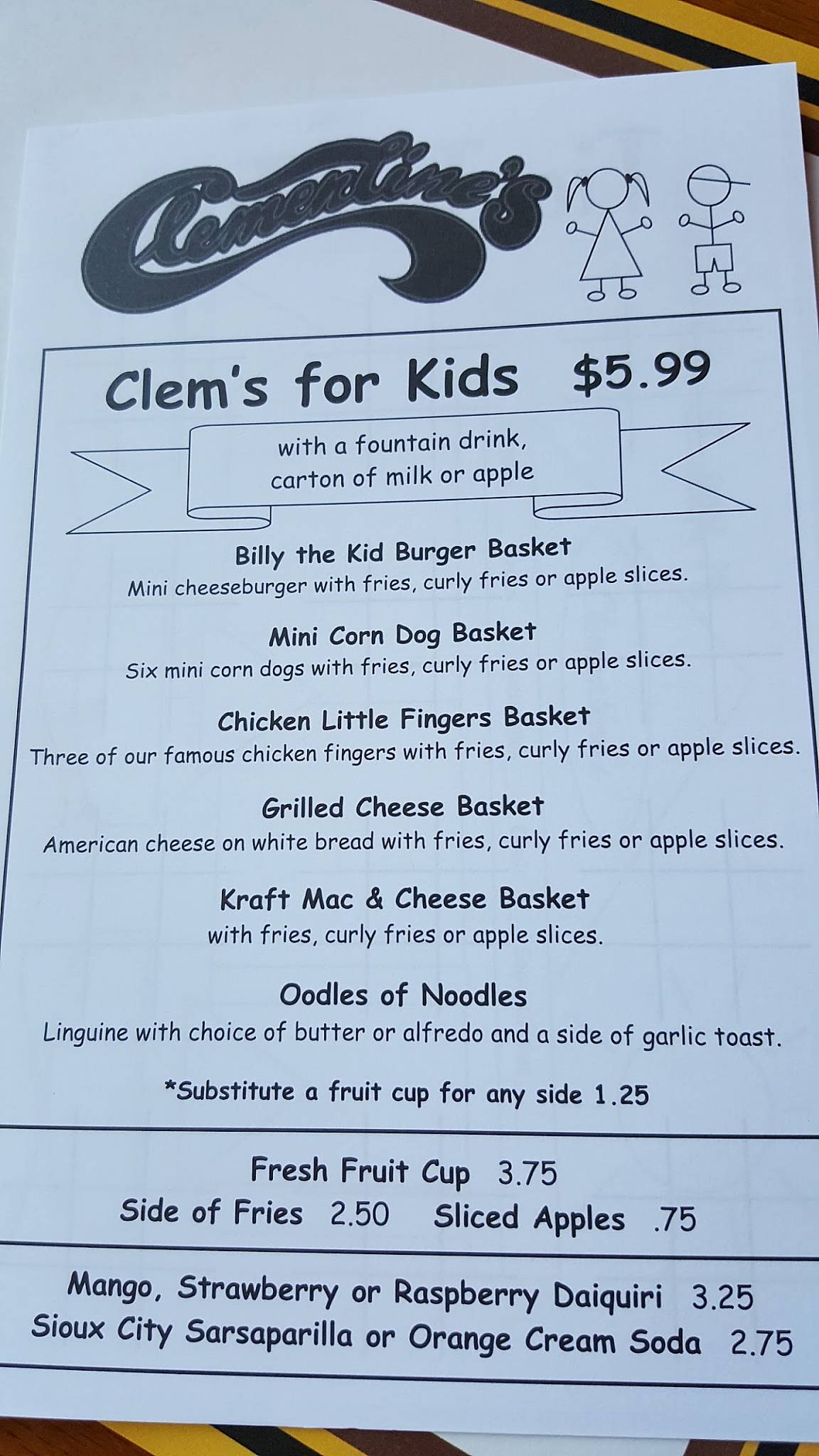 Menu at Clementine's restaurant, South Haven