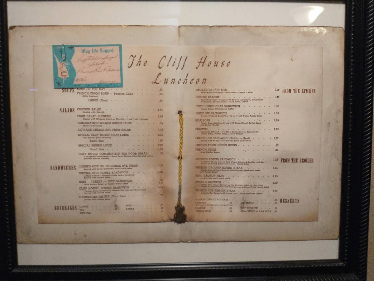 Menu at Cliff House Restaurant, Tacoma