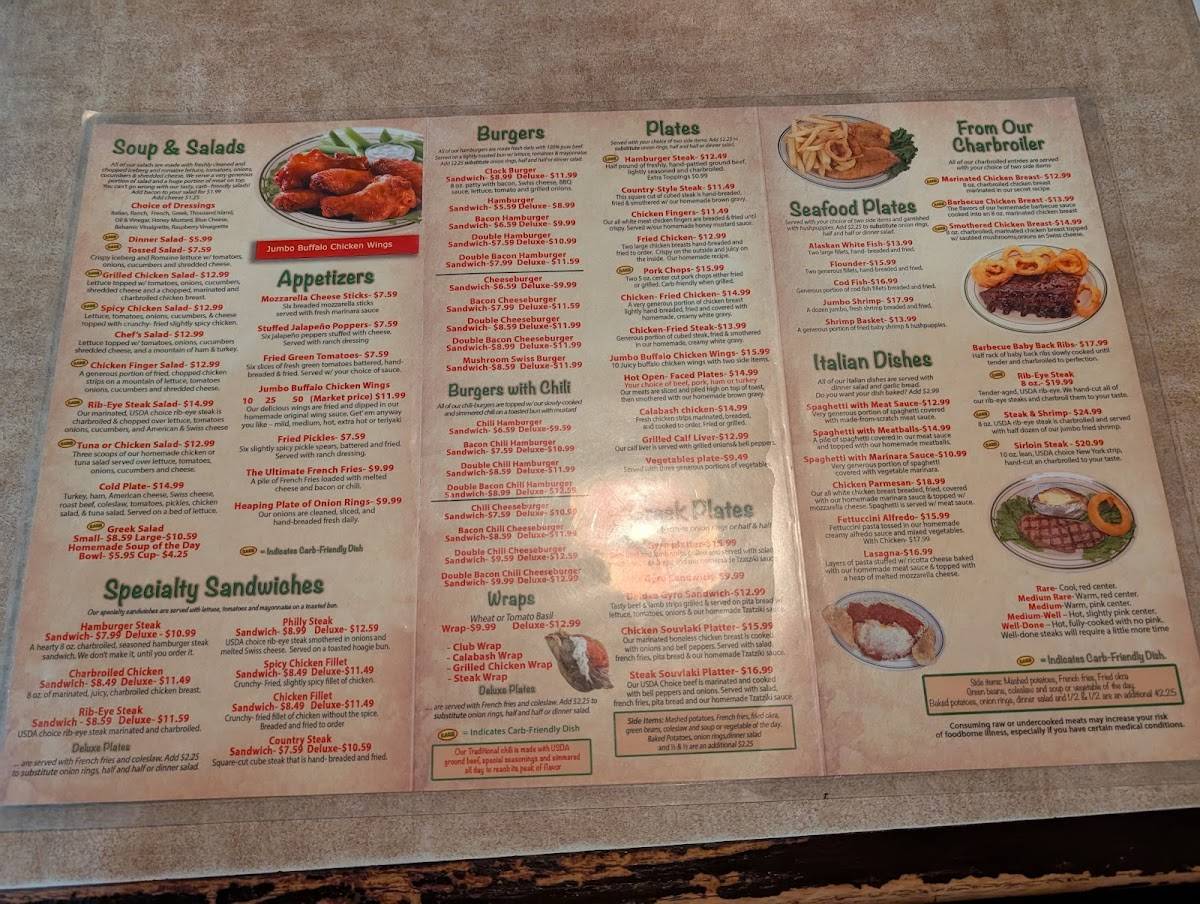 Menu at Clock of Gaffney restaurant, Gaffney