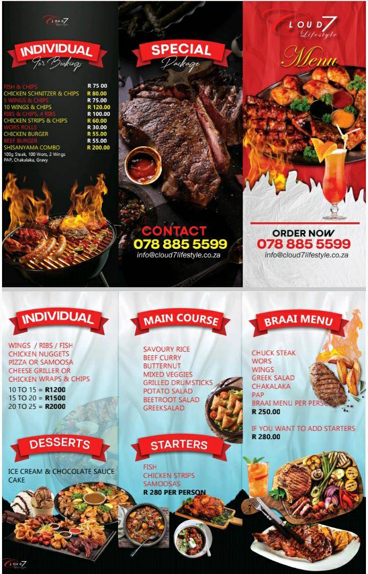 Menu at Cloud 7 lifestyle pub & bar, Empangeni