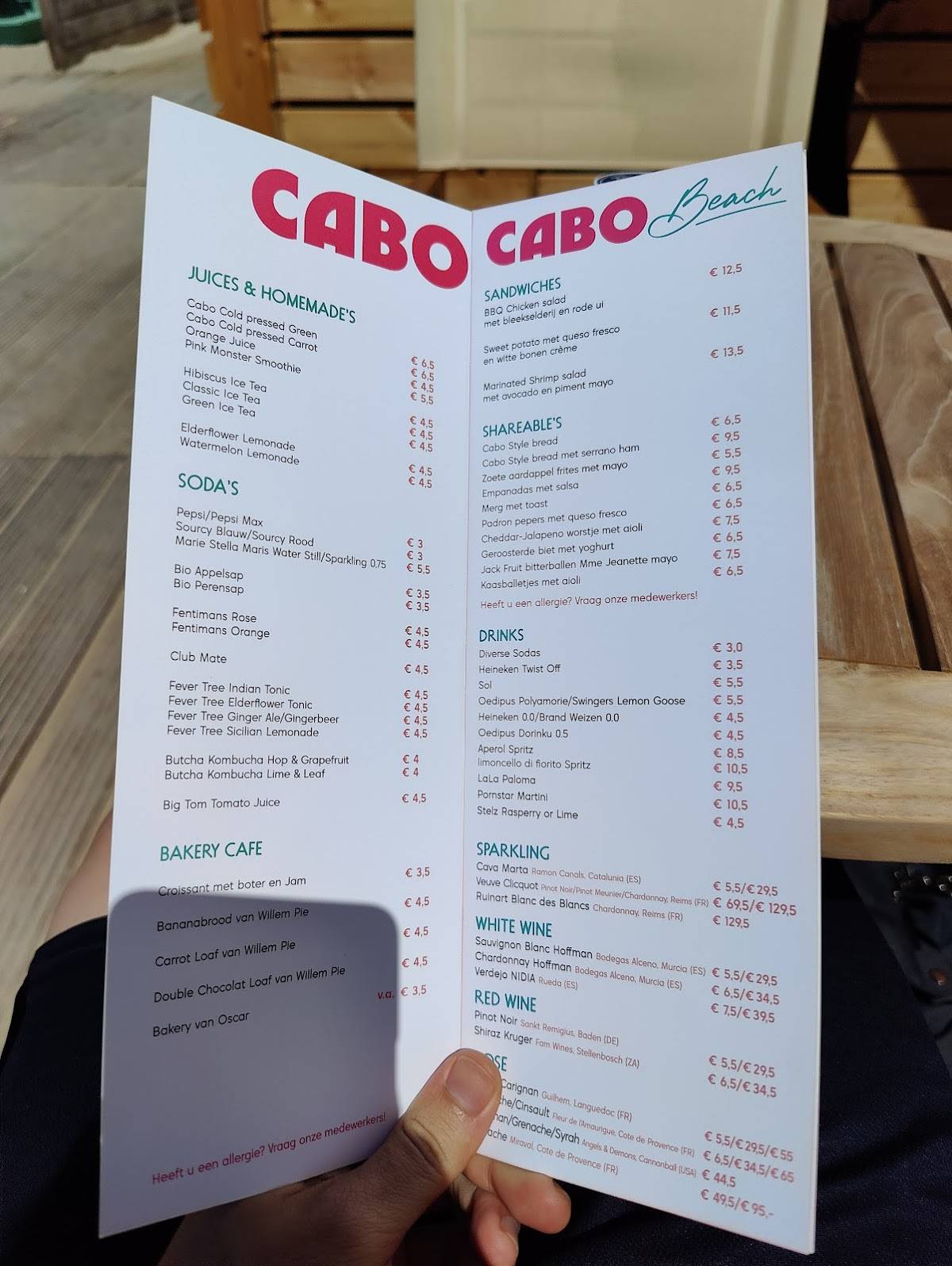Menu au Club Cabo, Zandvoort
