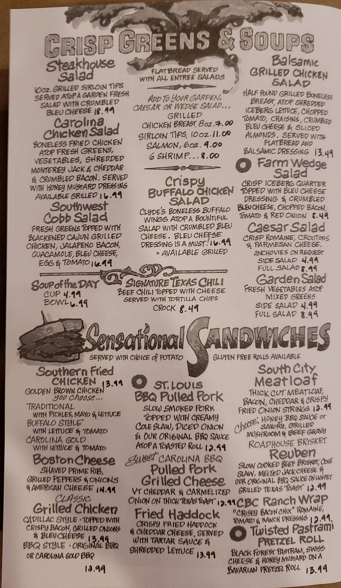 Menu at Clyde’s Grill and Bar, Walpole, 642 Providence Hwy