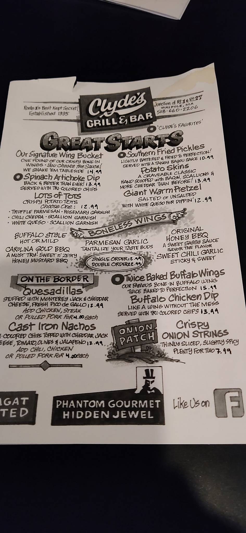 Menu at Clyde’s Grill and Bar, Walpole, 642 Providence Hwy
