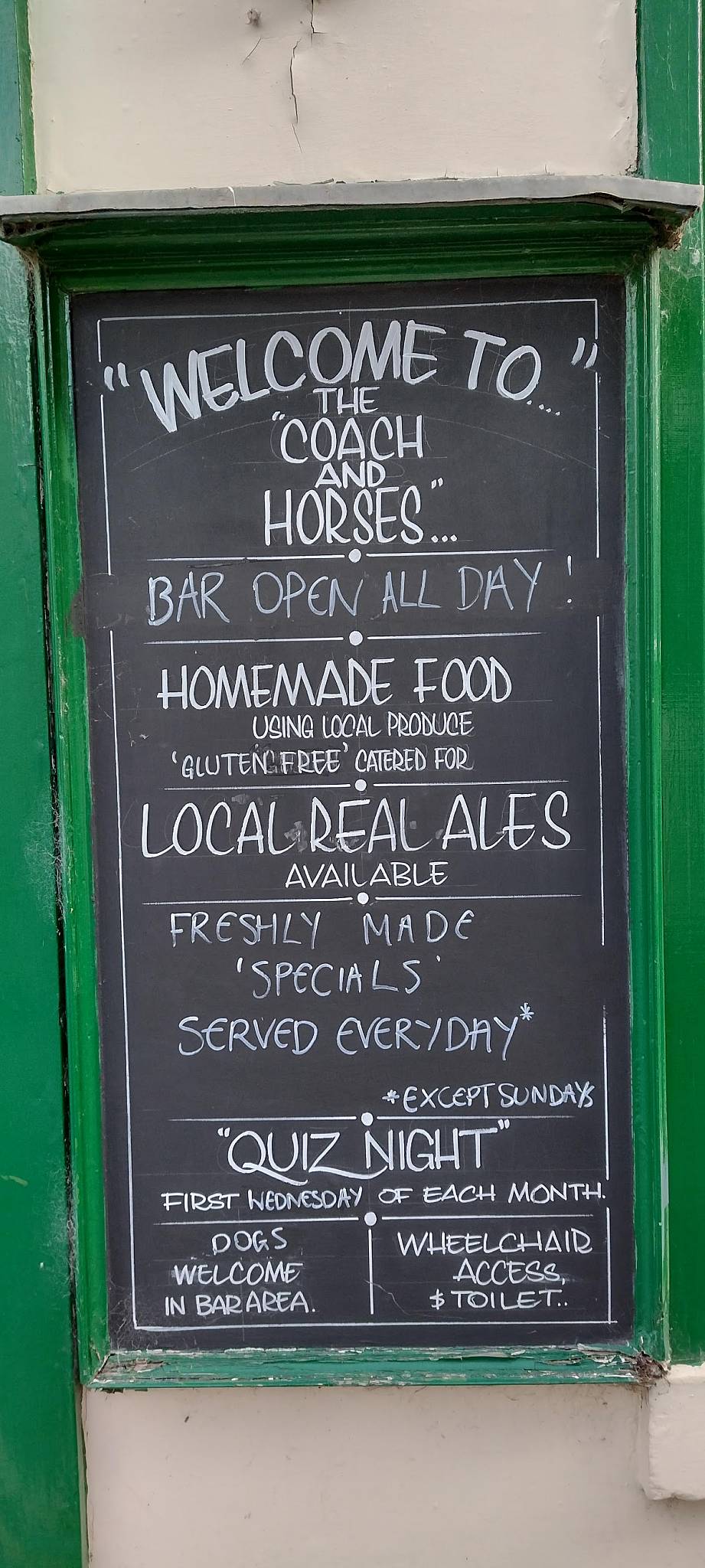 Menu at Coach & Horses pub & bar, Shrewsbury