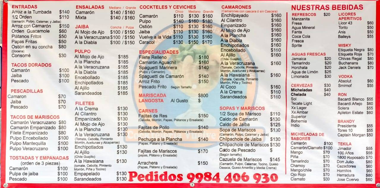 Carta del pub y bar Cockteleria Vuelve A La Vida, Cancún