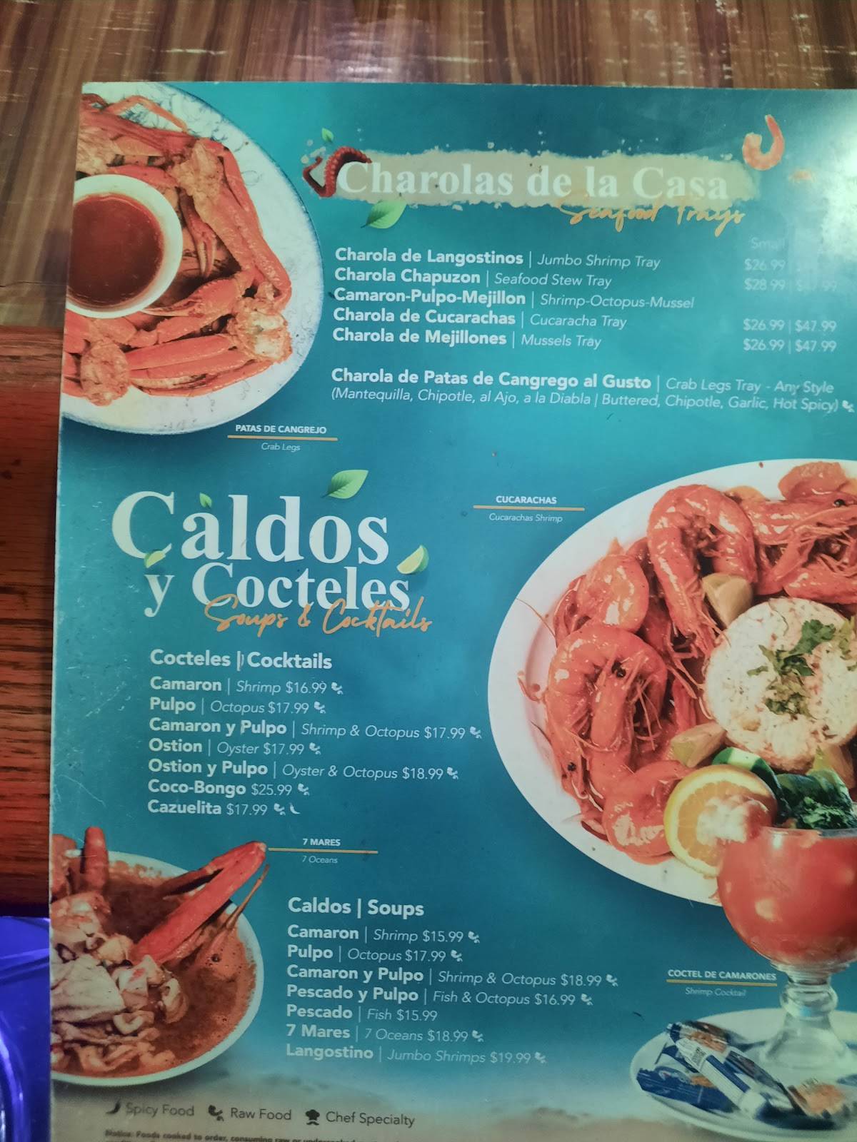 Menu at Coco Bongo Mariscos & Mexican Restaurant, Indianapolis