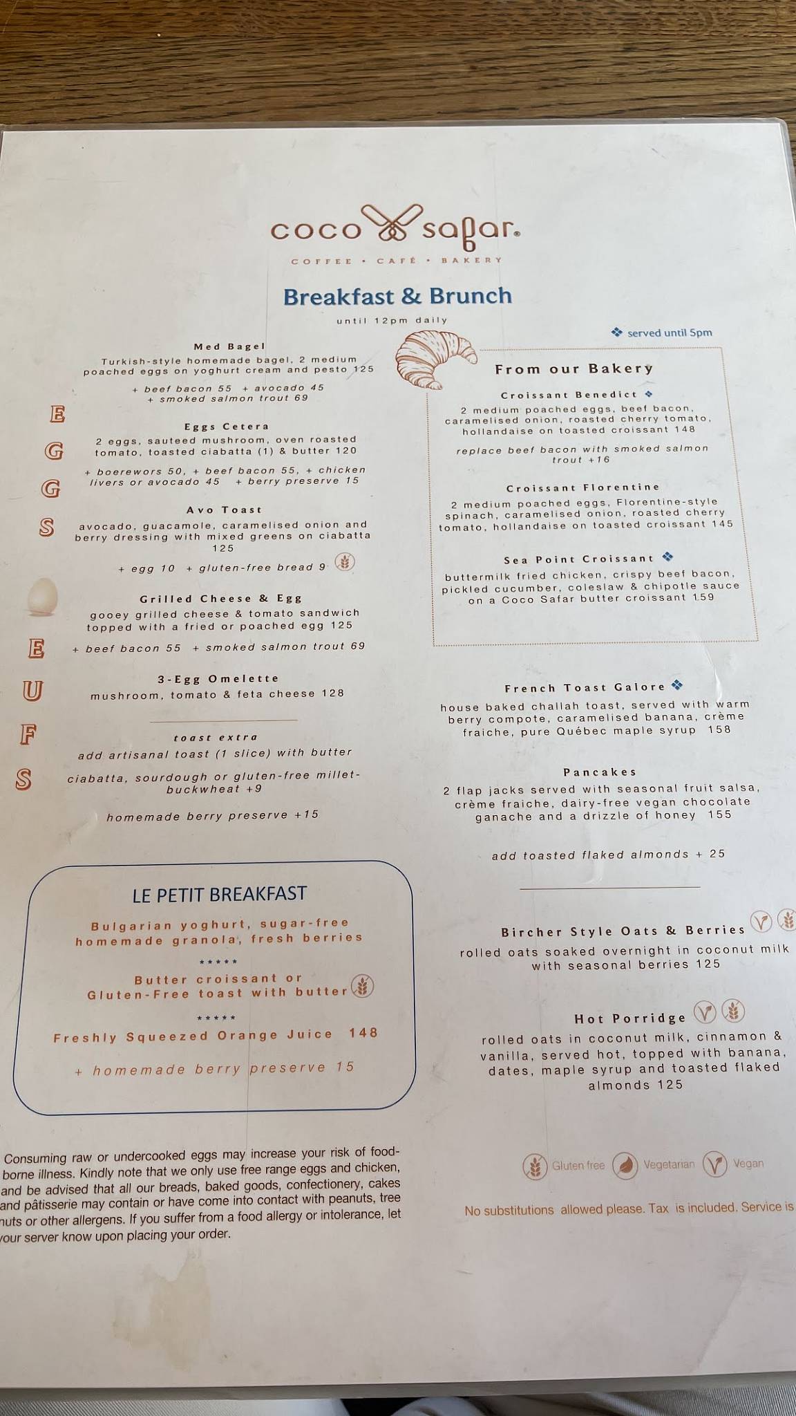 Menu at Coco Safar Sea Point restaurant, Cape Town, Piazza St-John