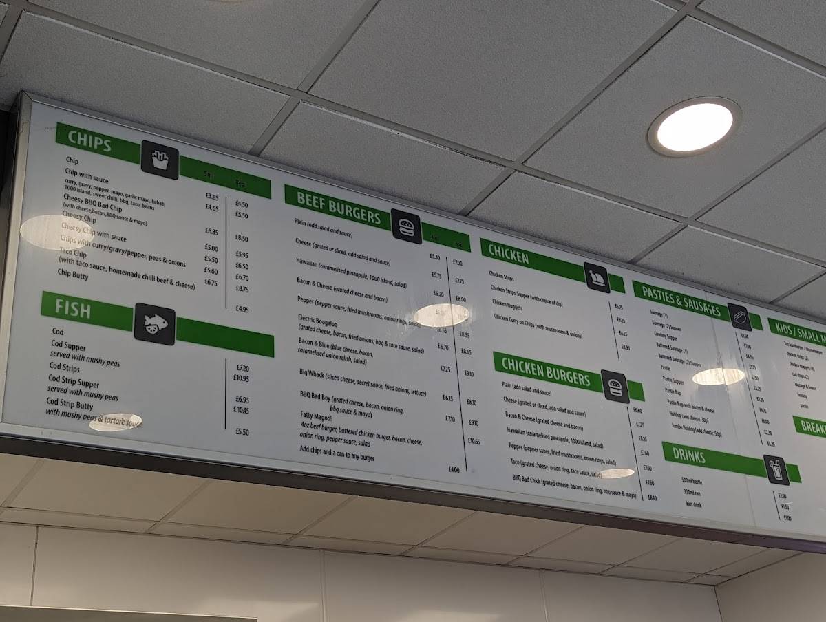 Menu at Cod & Cow fast food, Belfast