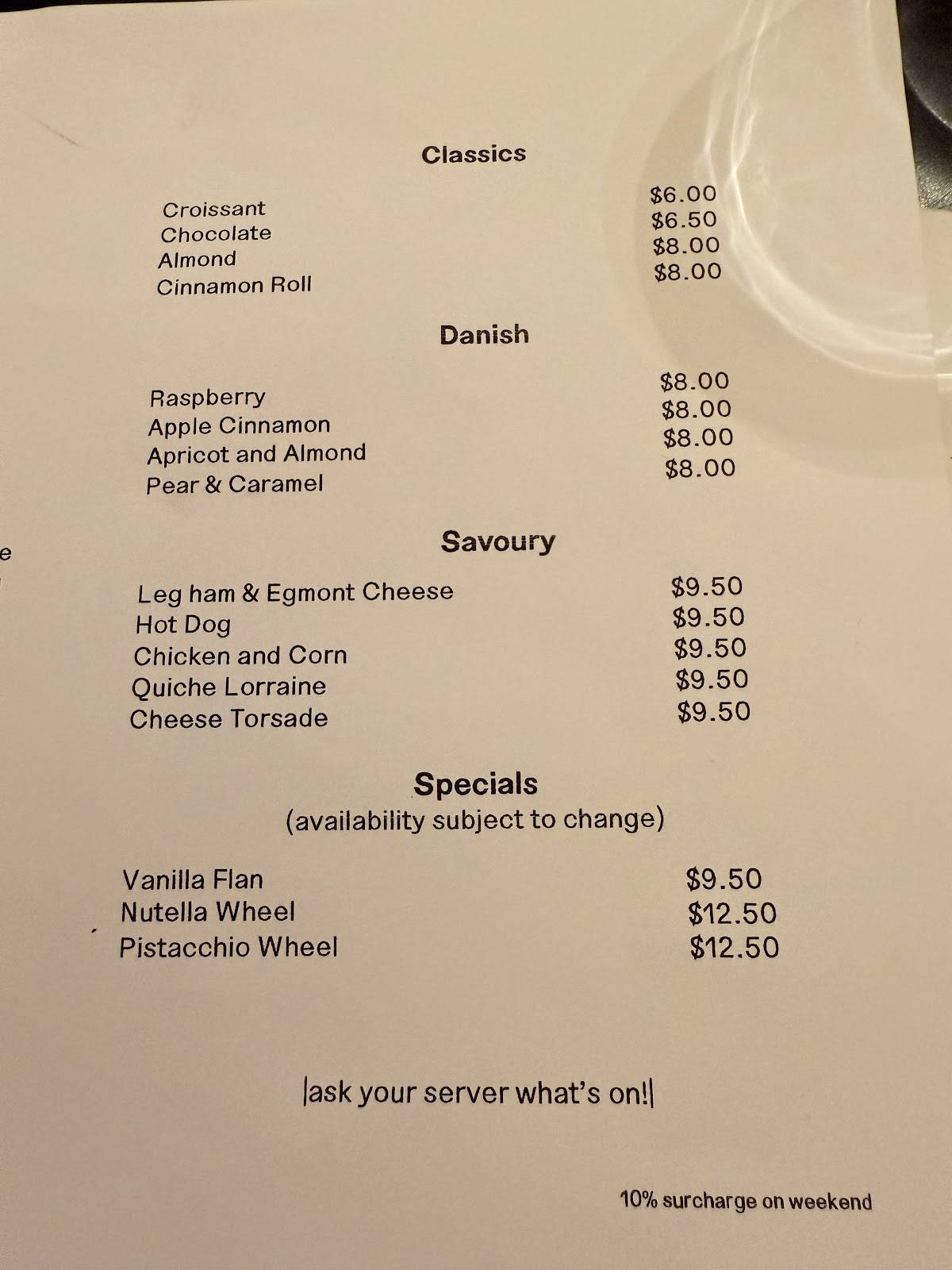 Menu at Coffee Anthology cafe, Brisbane City, 155 Charlotte St