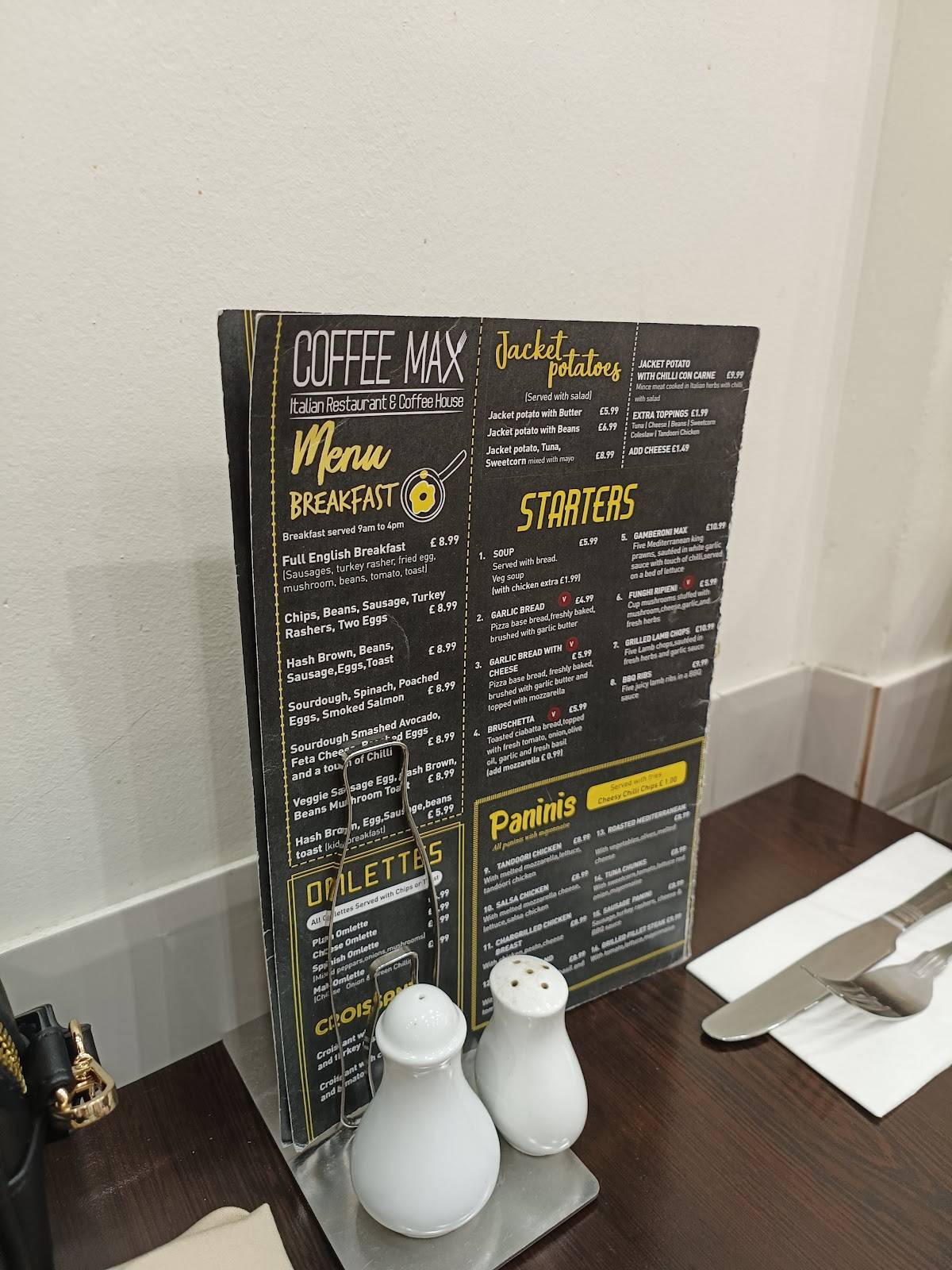 Menu at Coffee Max cafe, London