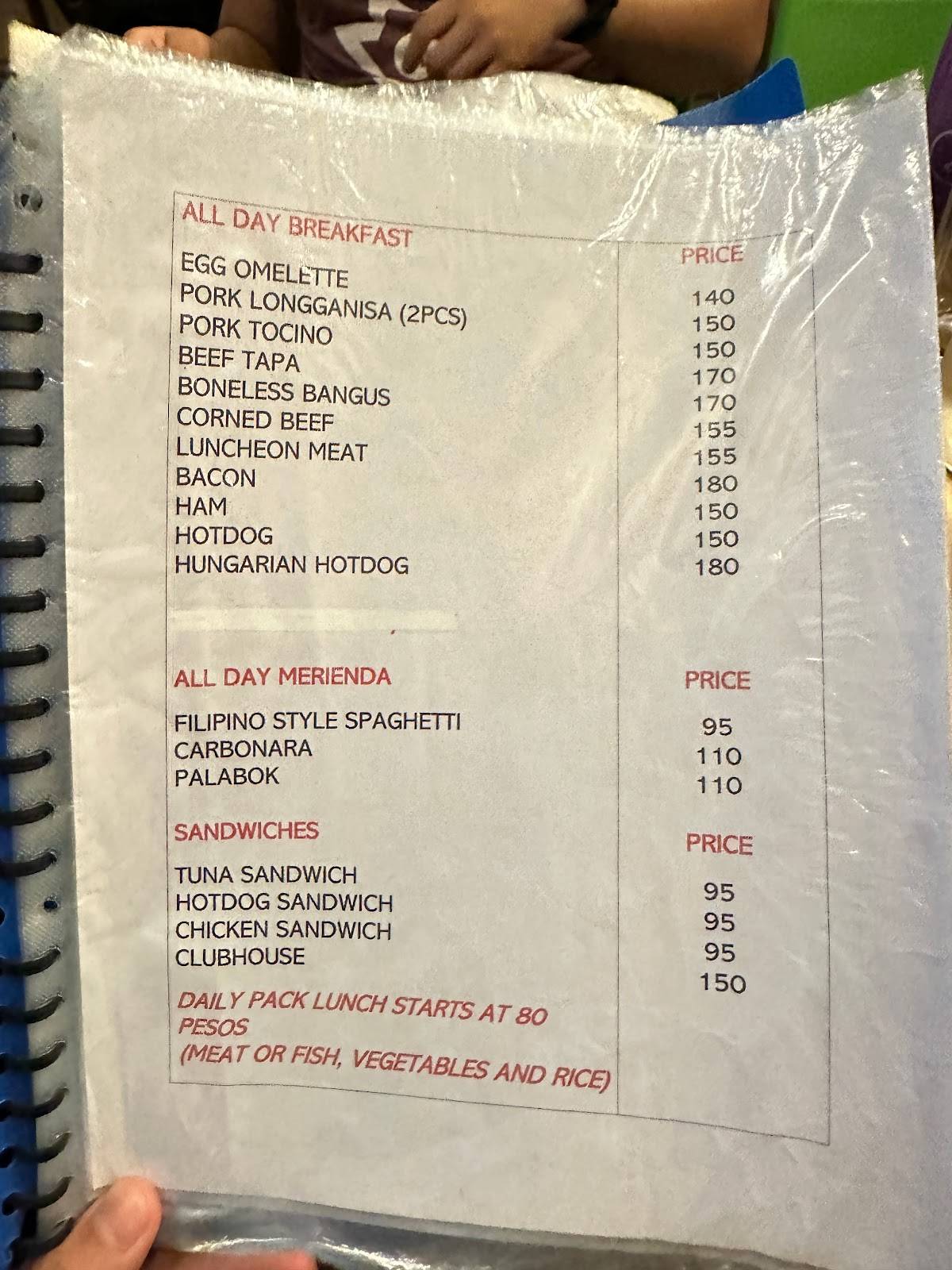 Menu at Coffee Prince SportsBar, Manila