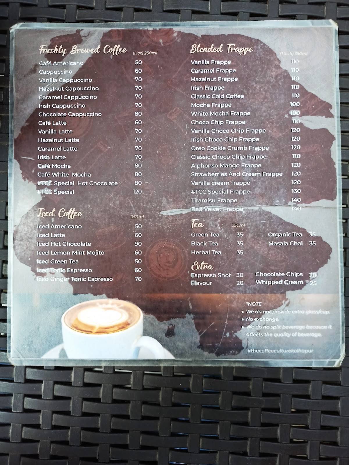 Menu at Coffee Sanskruti, Kolhapur