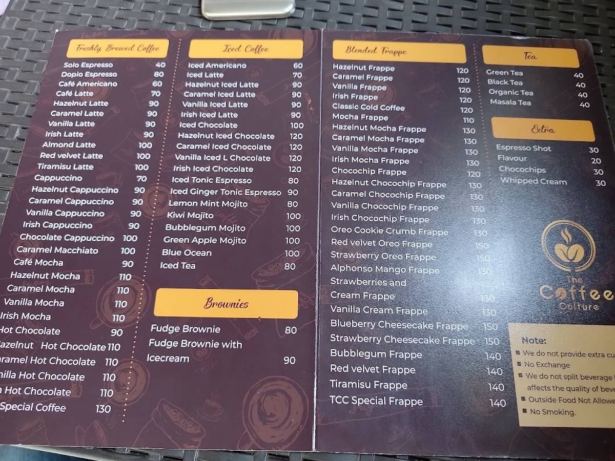 Menu at Coffee Sanskruti, Kolhapur