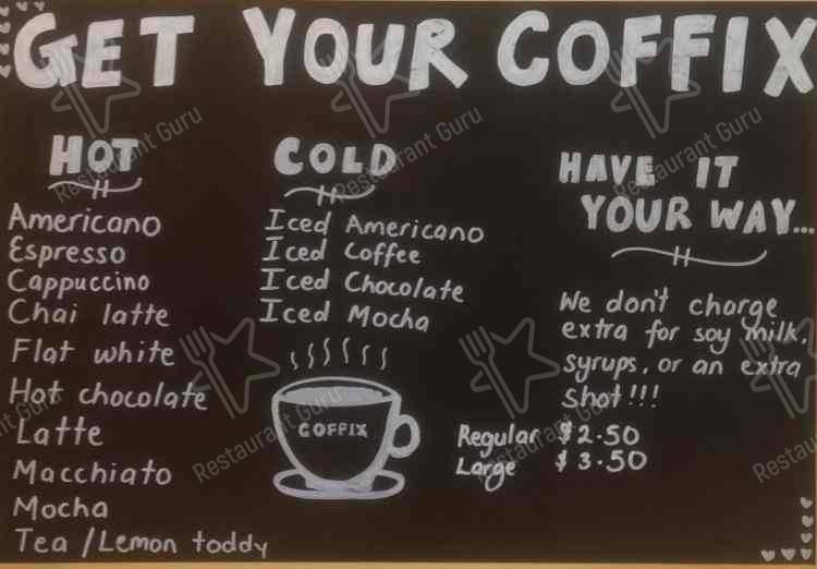 Menu at Coffix, Auckland, 385 Glenfield Rd