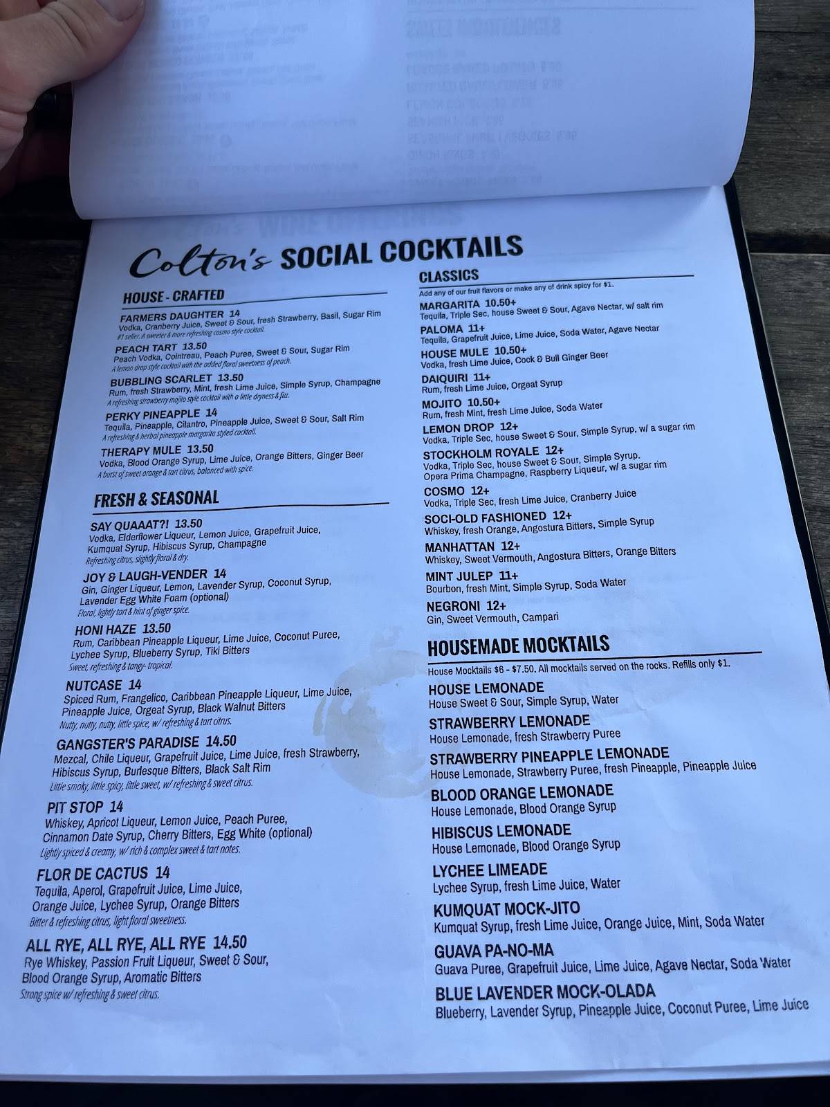 Menu at Colton's Social House steakhouse, Clovis, Shaw Ave