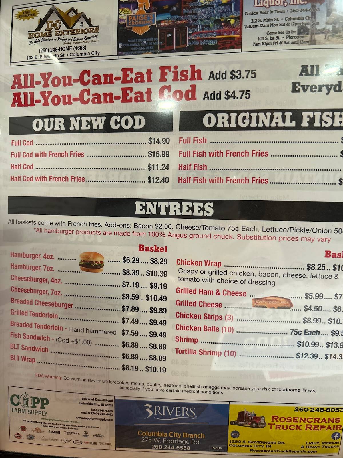 Menu at 11th Frame pub & bar, Columbia City