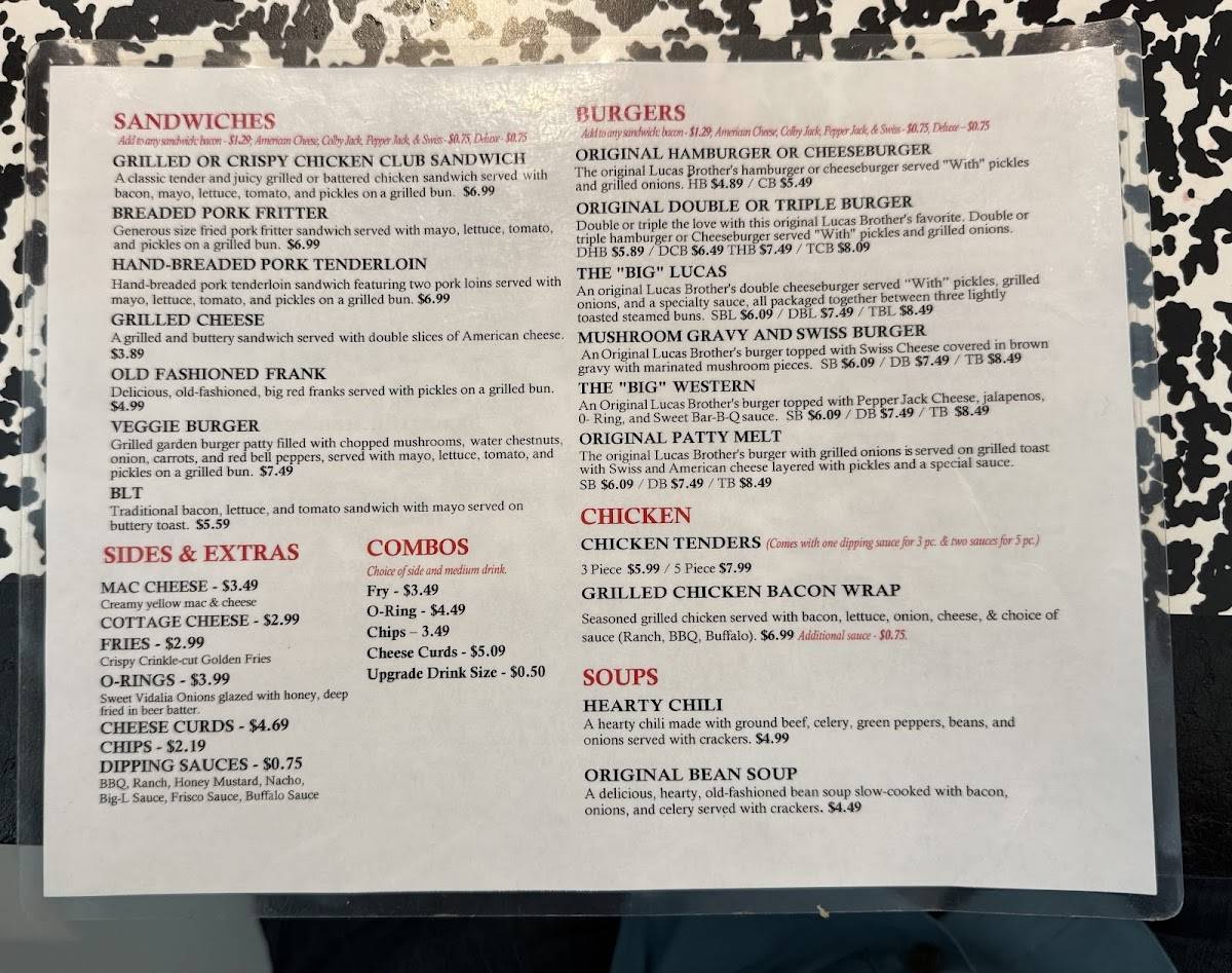 Menu at Lucas Brothers Sandwich Shop restaurant, Columbus