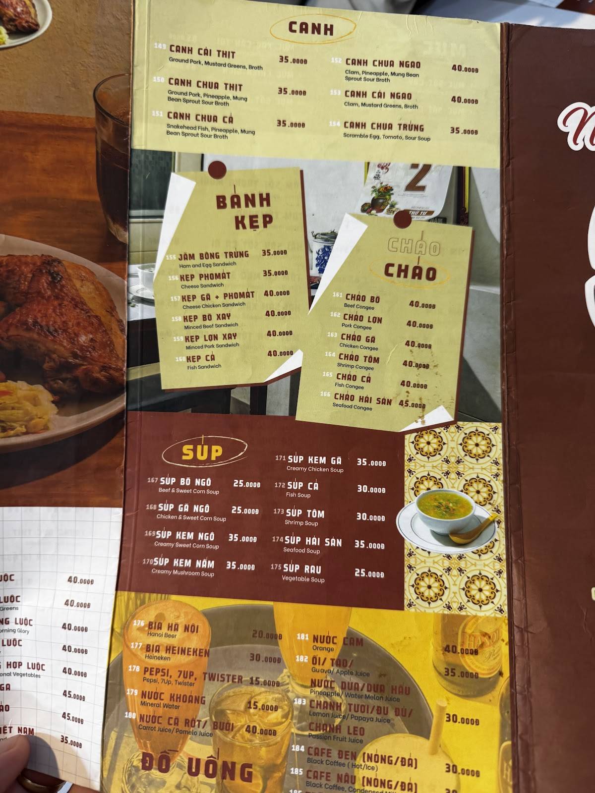 Menu at Cơm 123 restaurant, Hanoi, 55 P. Huế
