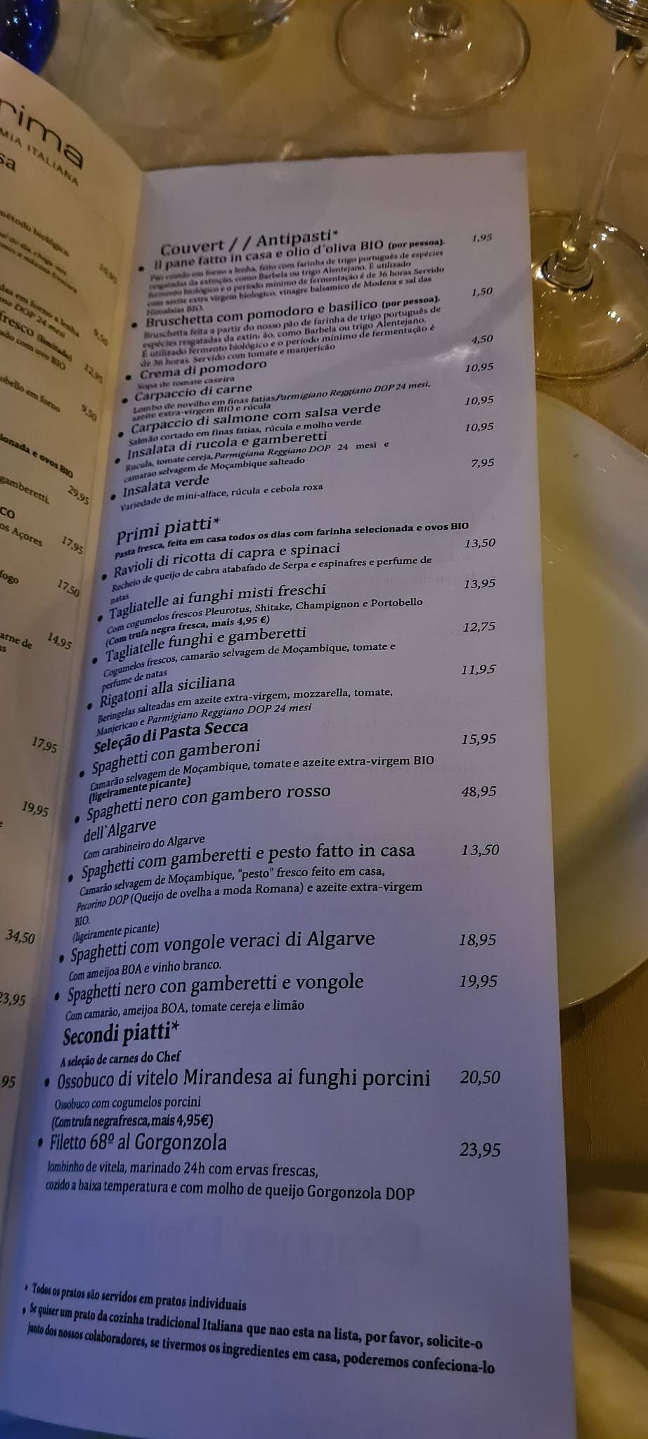 Menu at Restaurante Come Prima, Lisbon
