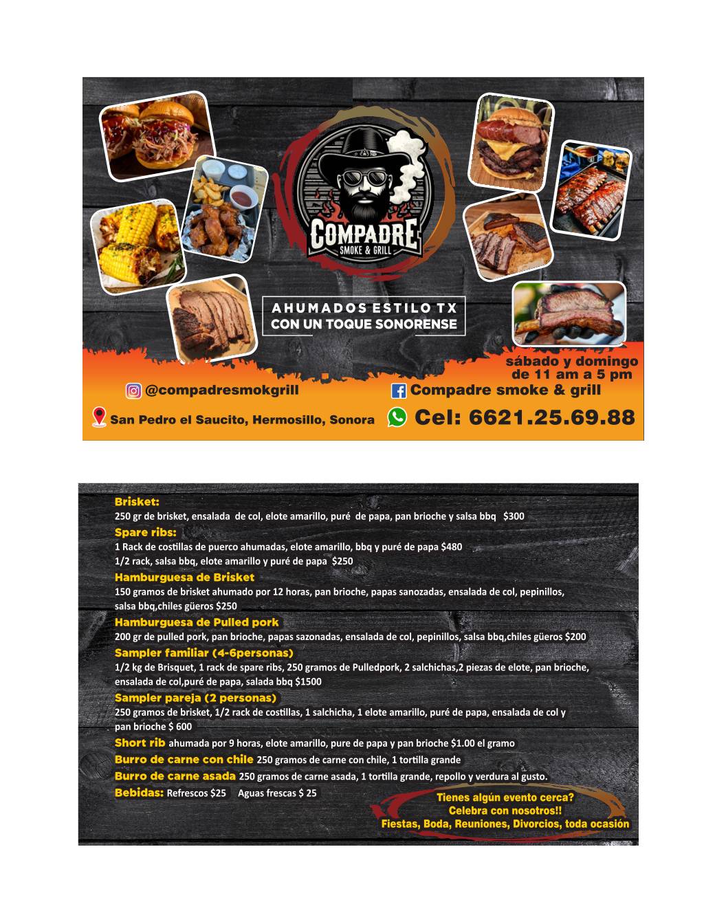 Menu at Compadre Smoke&Grill restaurant, Hermosillo