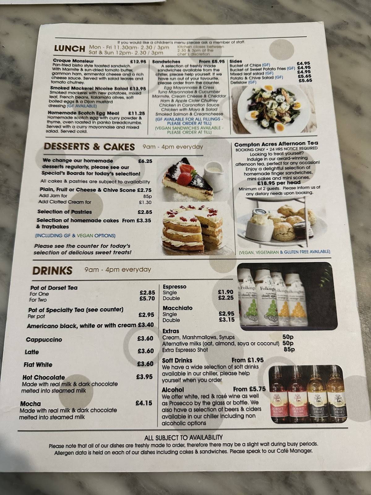 Menu at Compton Acres Café & Tea Rooms cafe, Poole