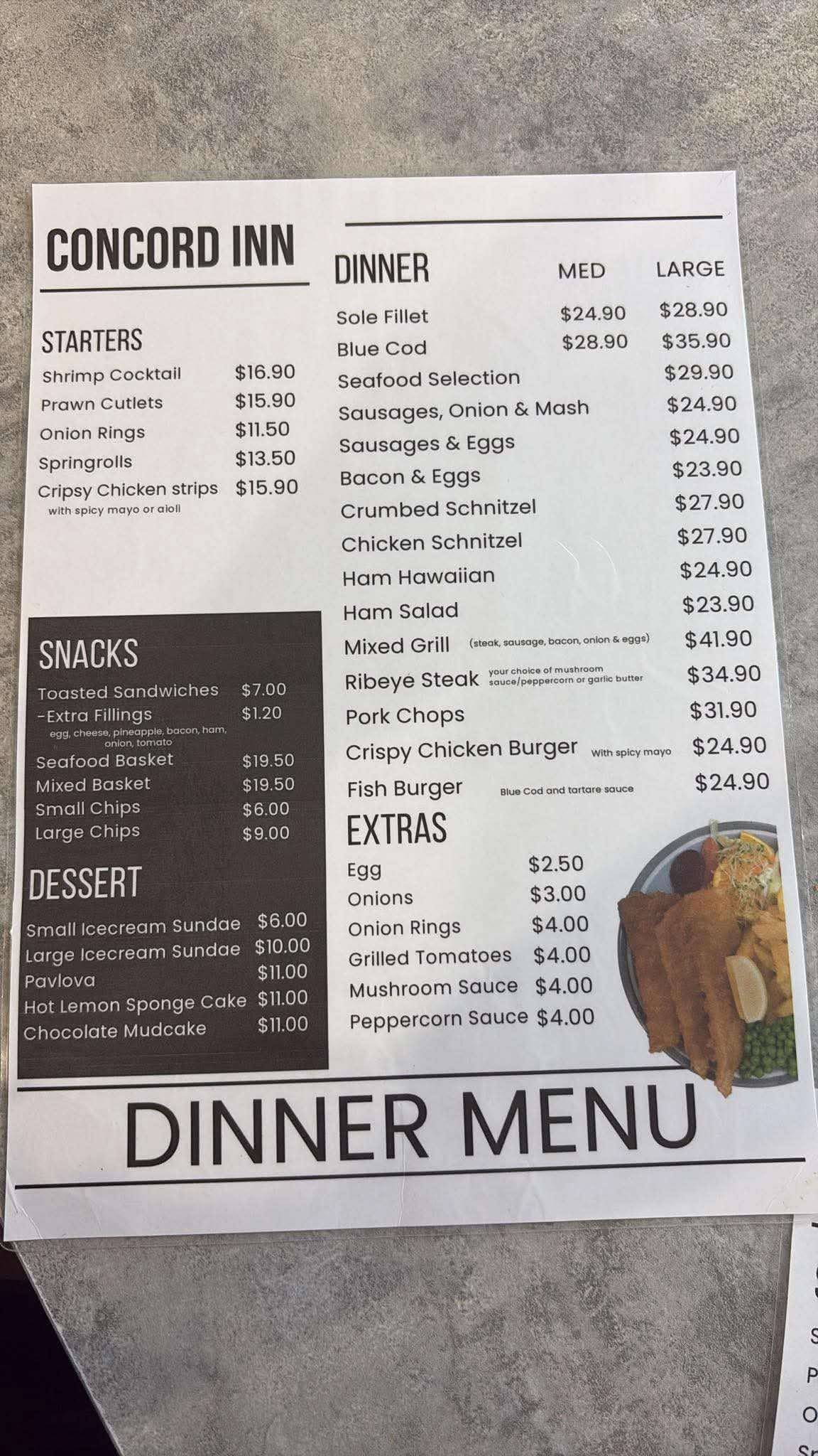 Menu at Concord Inn restaurant, Dunedin, Concord Shopping Centre 12 ...