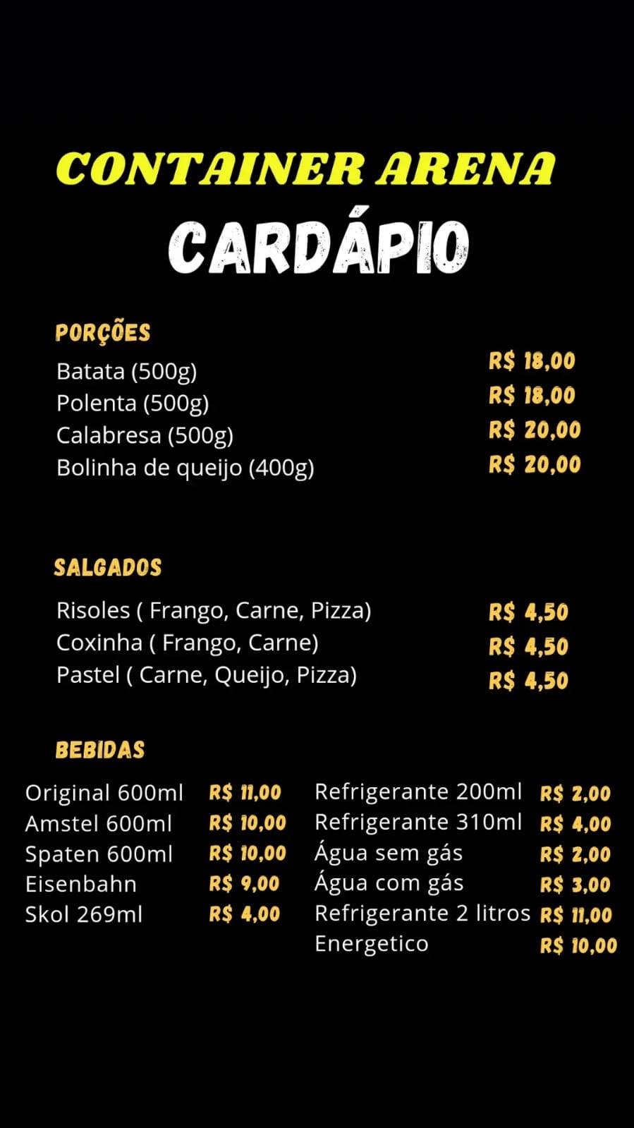Menu em Container arena pub & Bar, Matelândia