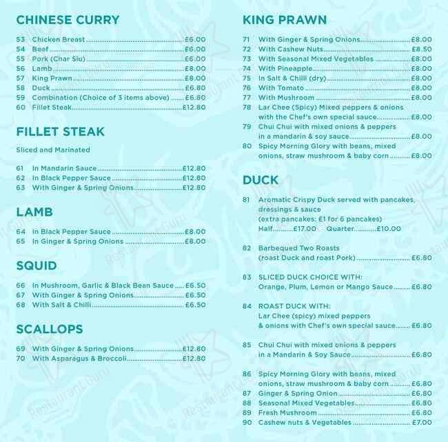 Menu at Cool Jade restaurant, Edinburgh