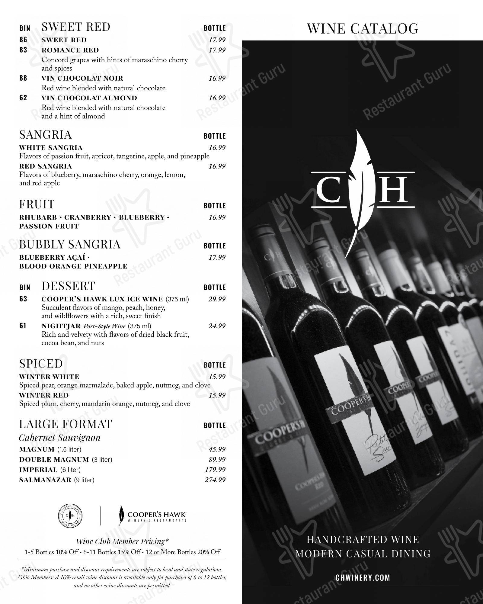 Menu at Cooper's Hawk Winery & Restaurant- Wesley Chapel, Wesley Chapel
