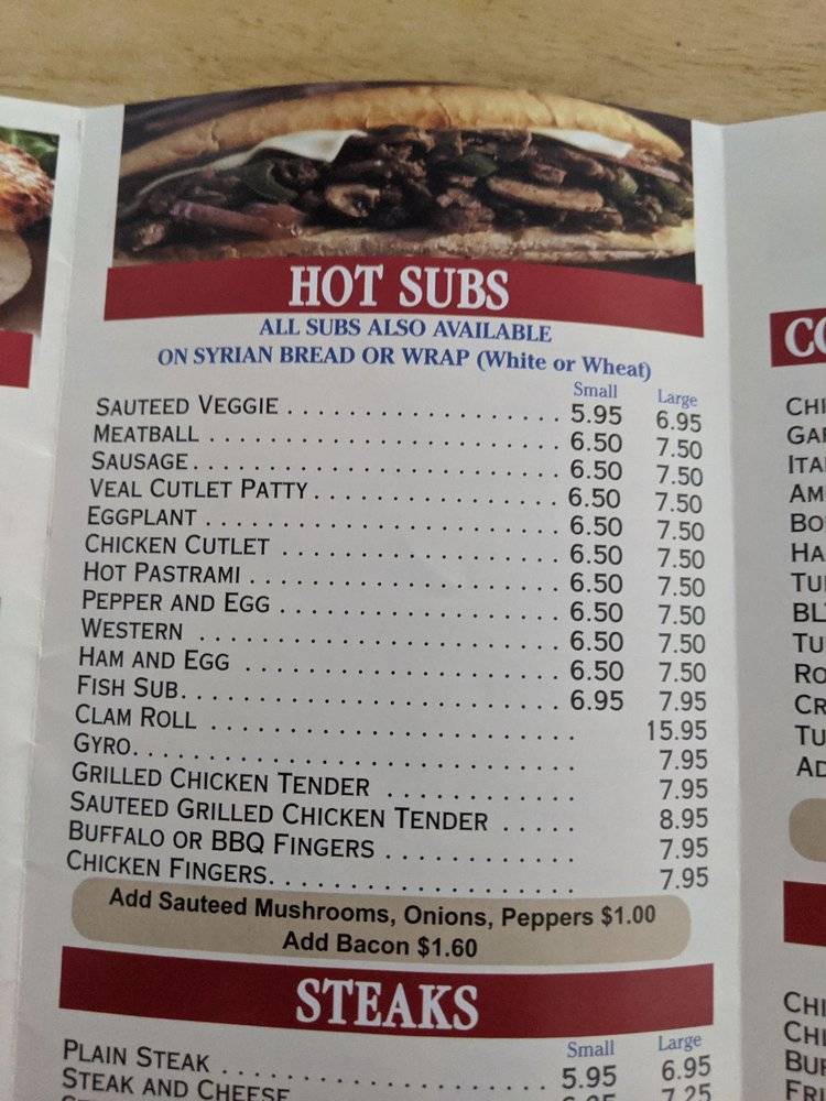 Menu at Copeland Street Sub & Pizza pizzeria, Quincy