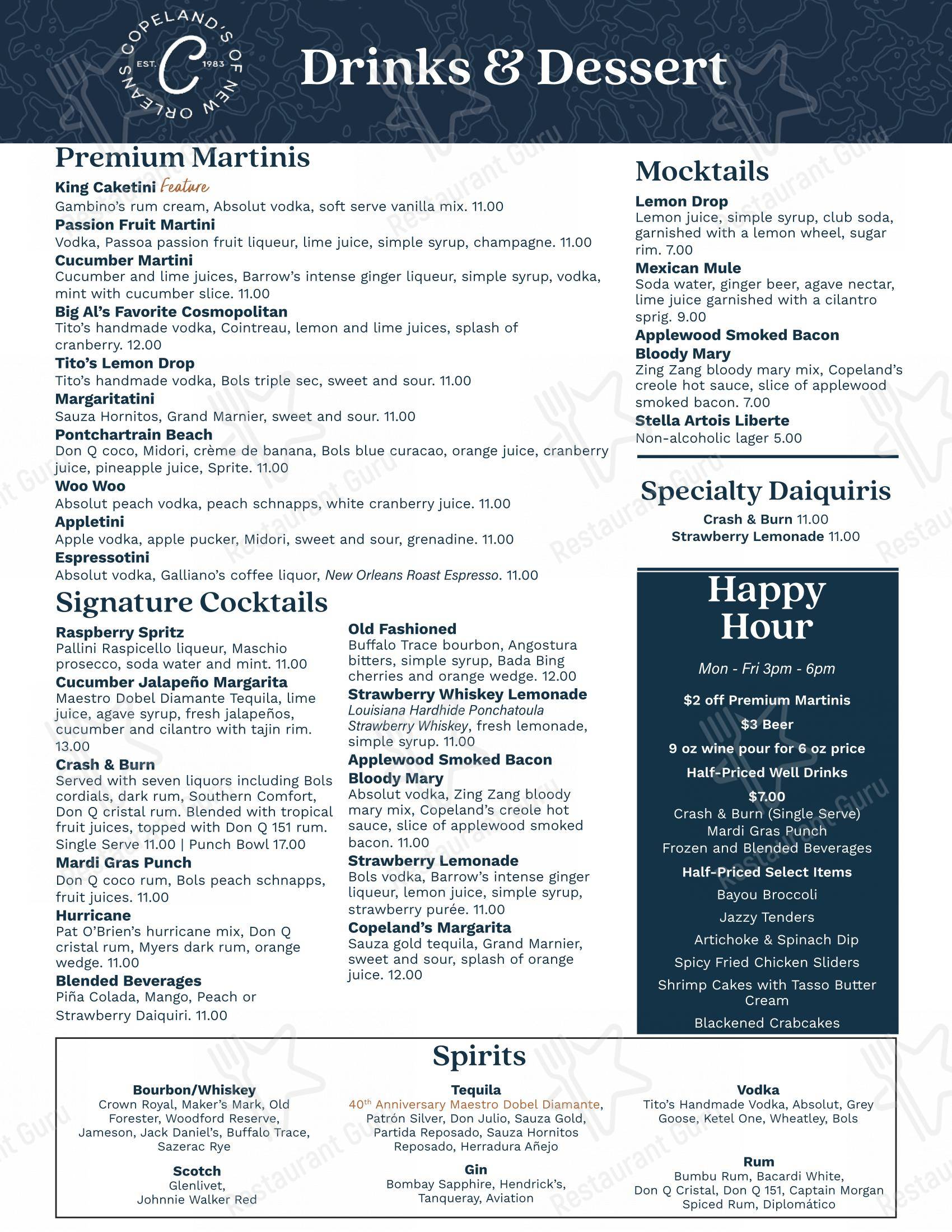 Menu at Copeland's of New Orleans steakhouse, Houma
