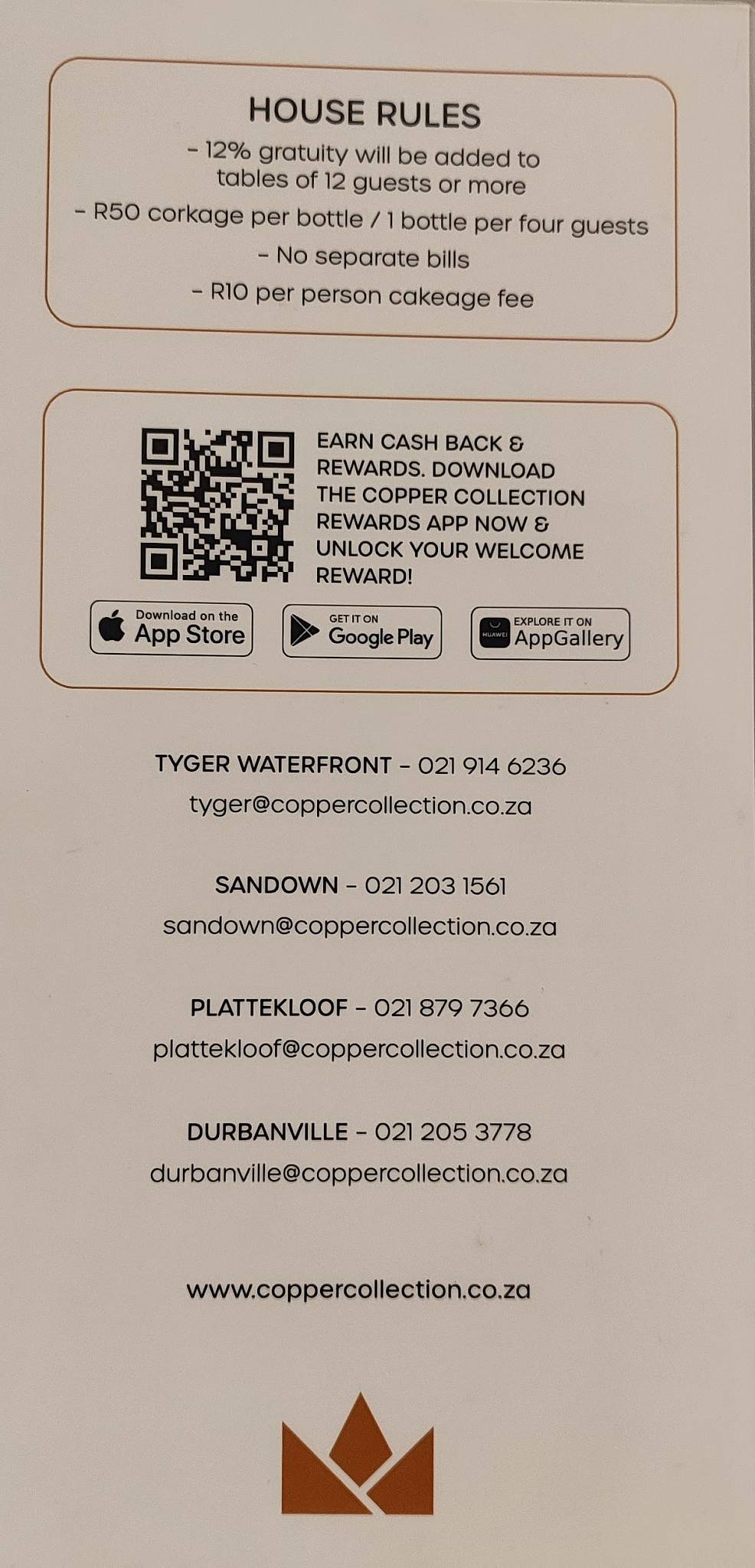 Menu at Copper Club - Sandown, Cape Town