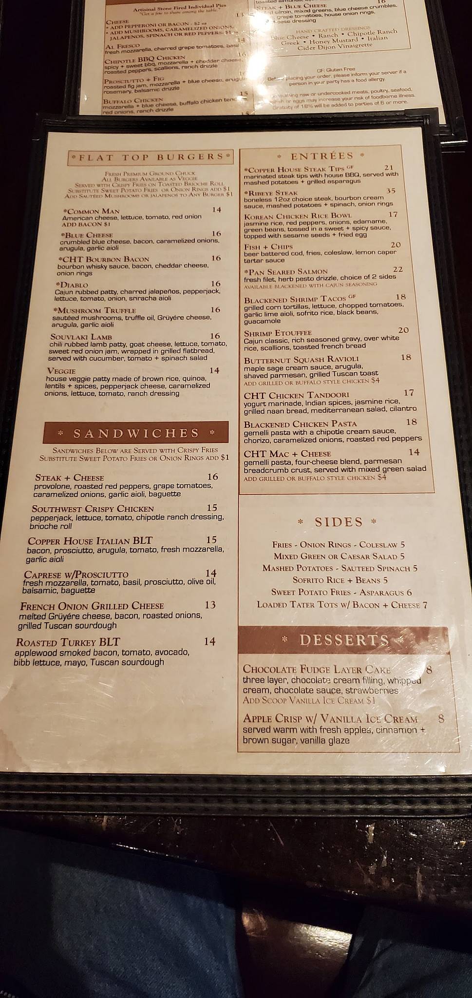 Carta del restaurante Copper House Tavern, Waltham, 380 Winter St