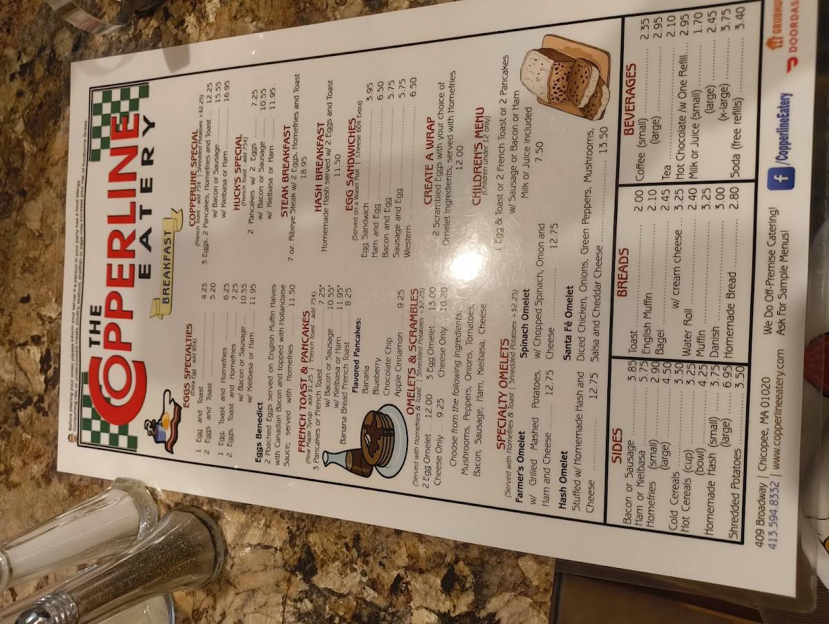 Menu at Copperline Eatery restaurant, Chicopee, 409 Broadway St