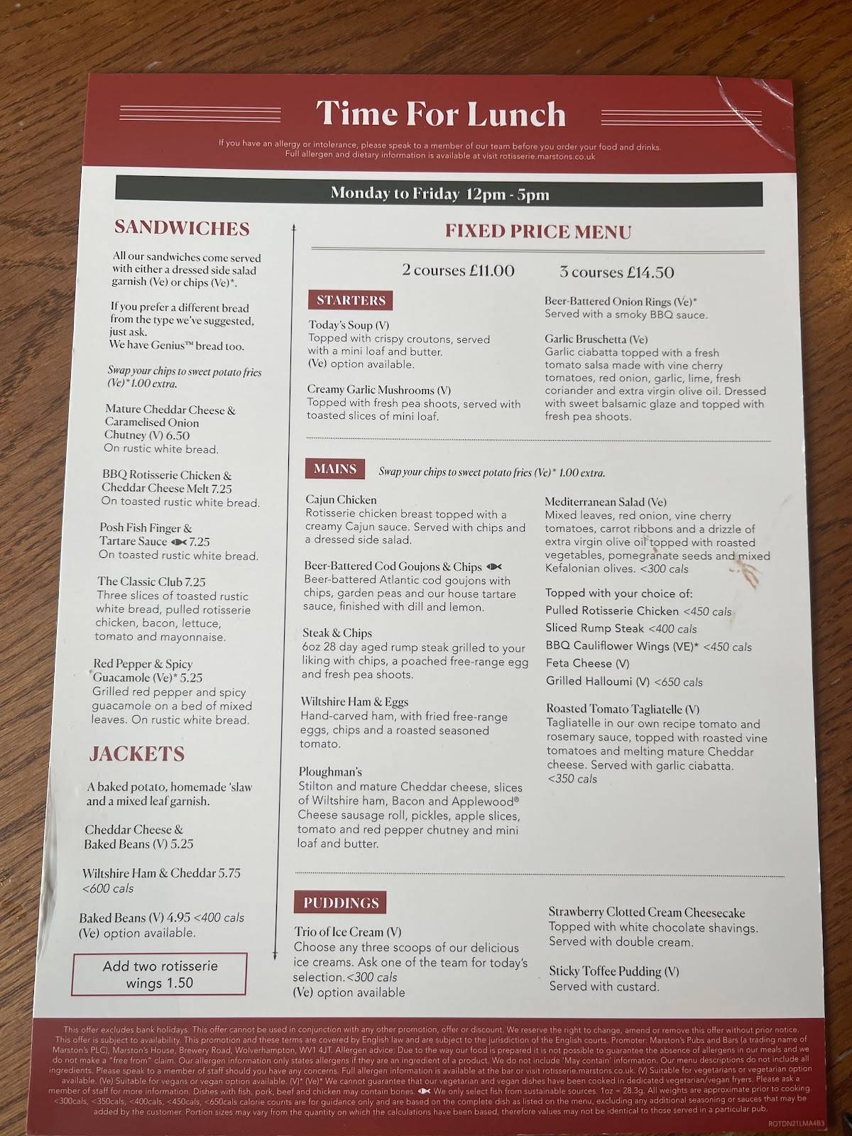 Menu at Copt Oak pub & bar, Markfield