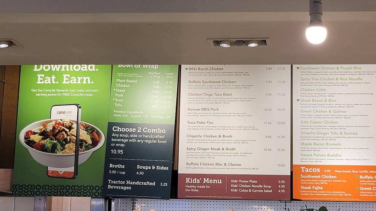Menu at CoreLife Eatery restaurant, Fairmount, W Genesee St