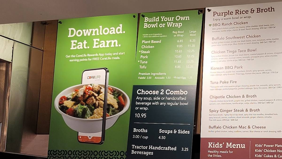 Menu at CoreLife Eatery restaurant, Fairmount, W Genesee St