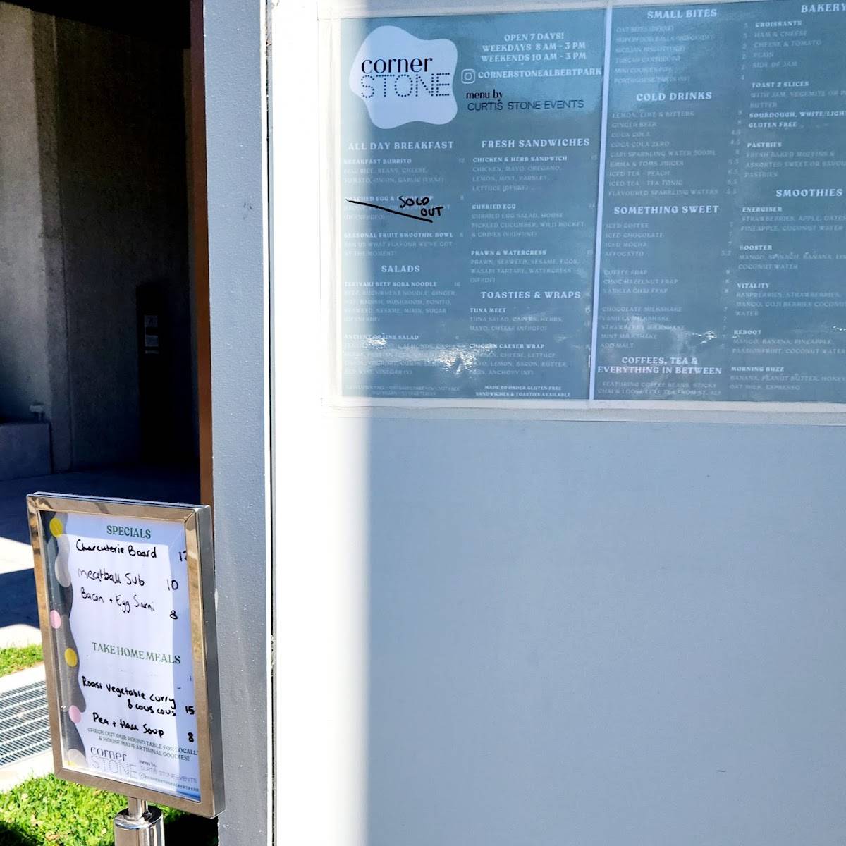 Menu at Corner Stone Café cafe, South Melbourne