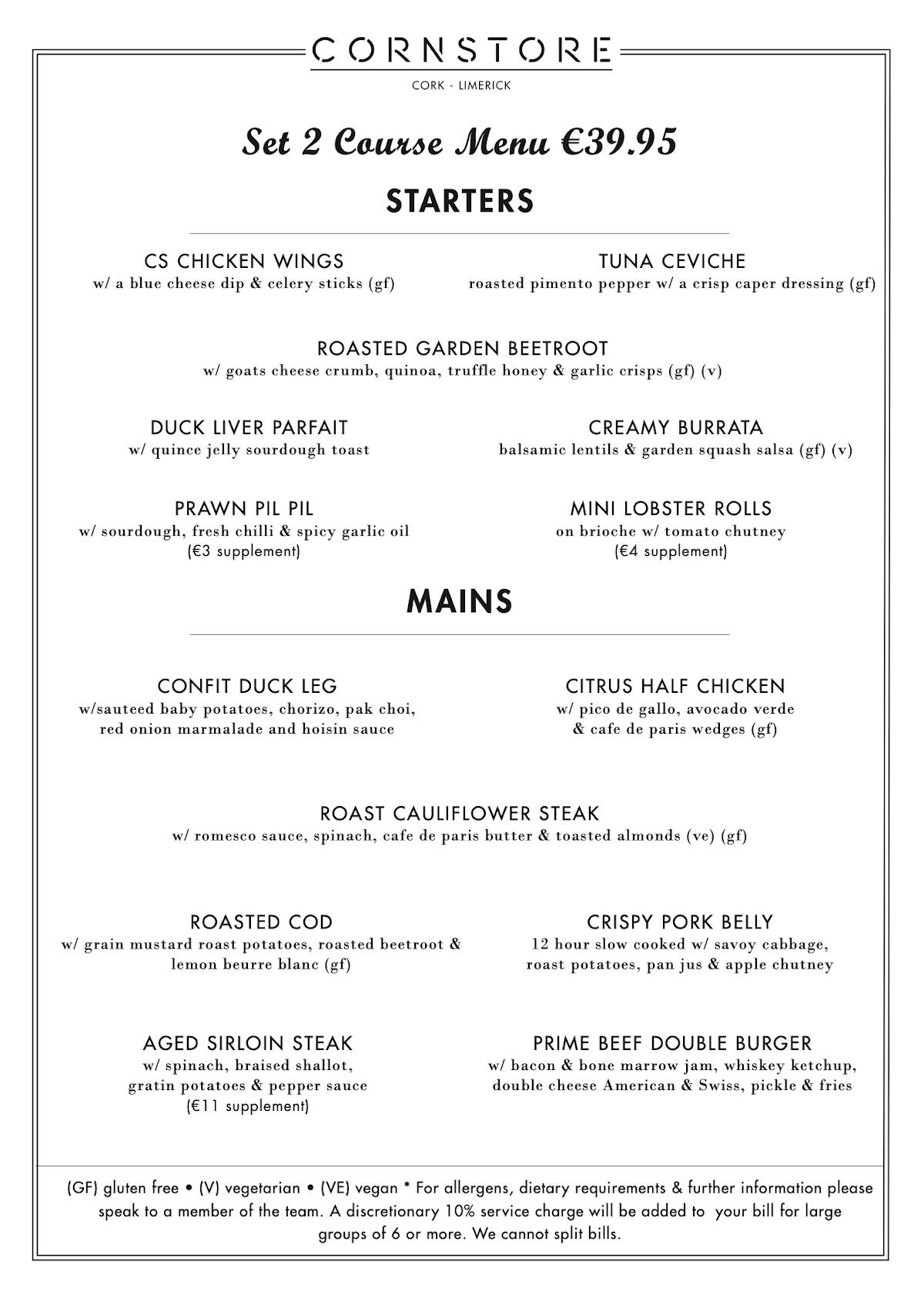 Menu at Cornstore Cork pub & bar, Cork, 41-43 Cornmarket St