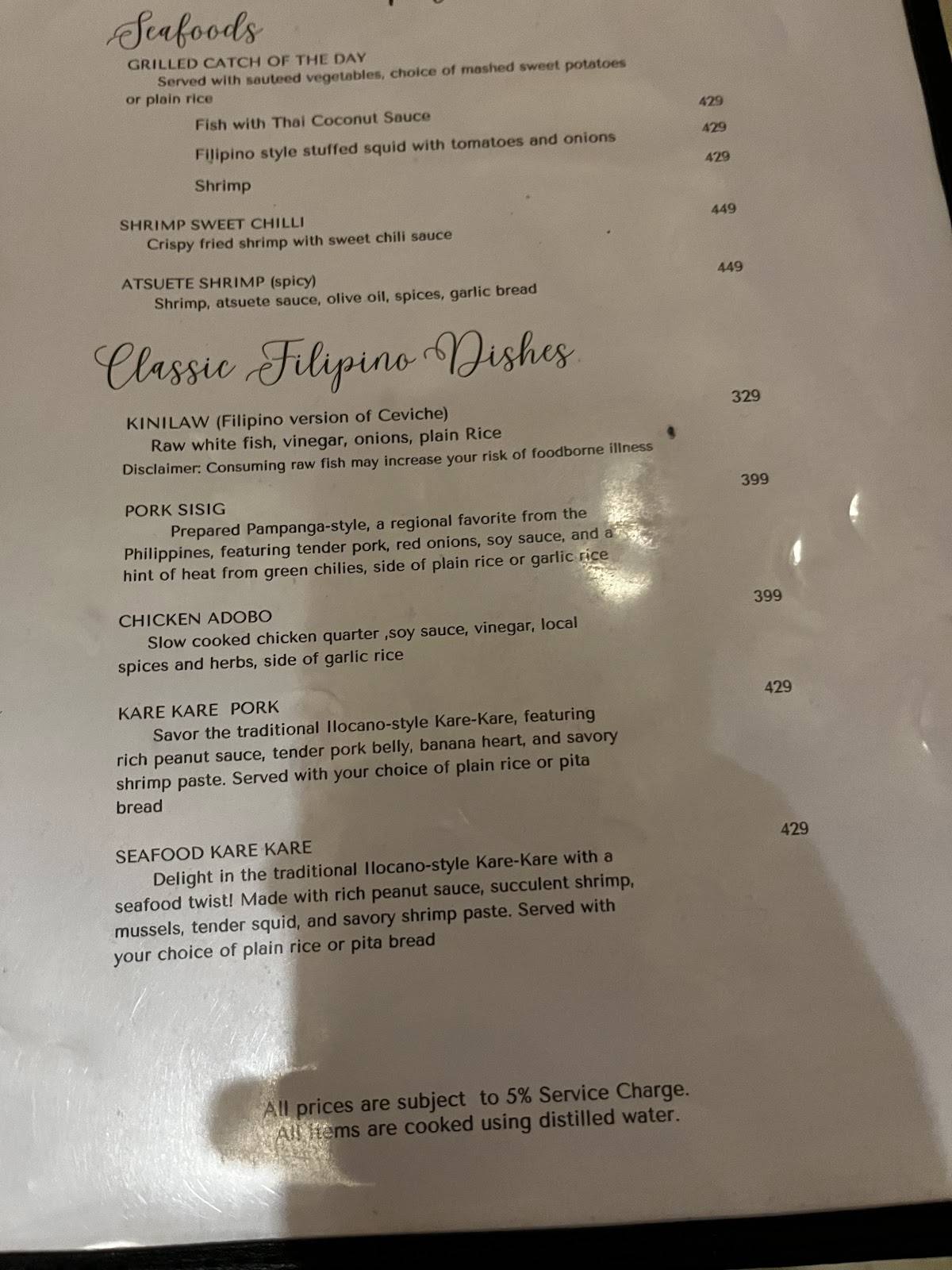 Menu at El Kuvo restaurant, Coron