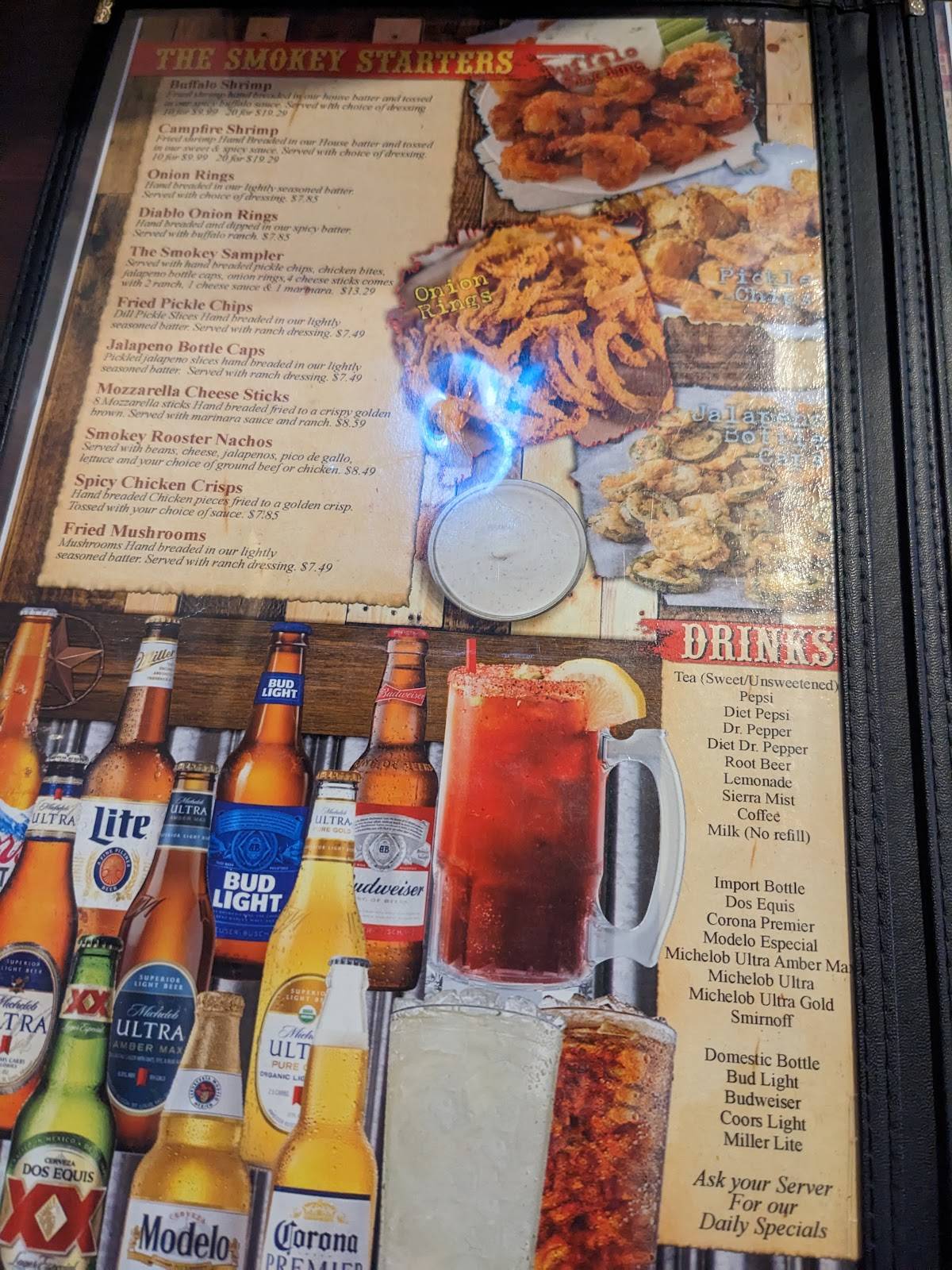 Menu at Smokey Rooster bar and grill, Corpus Christi